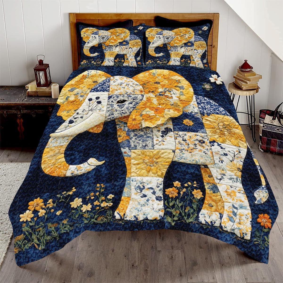 Amazon.com: Jeminise Elephant Quilt Set, Animal Patchwork Style Quilt Bedset, Patchwork Quilt ...