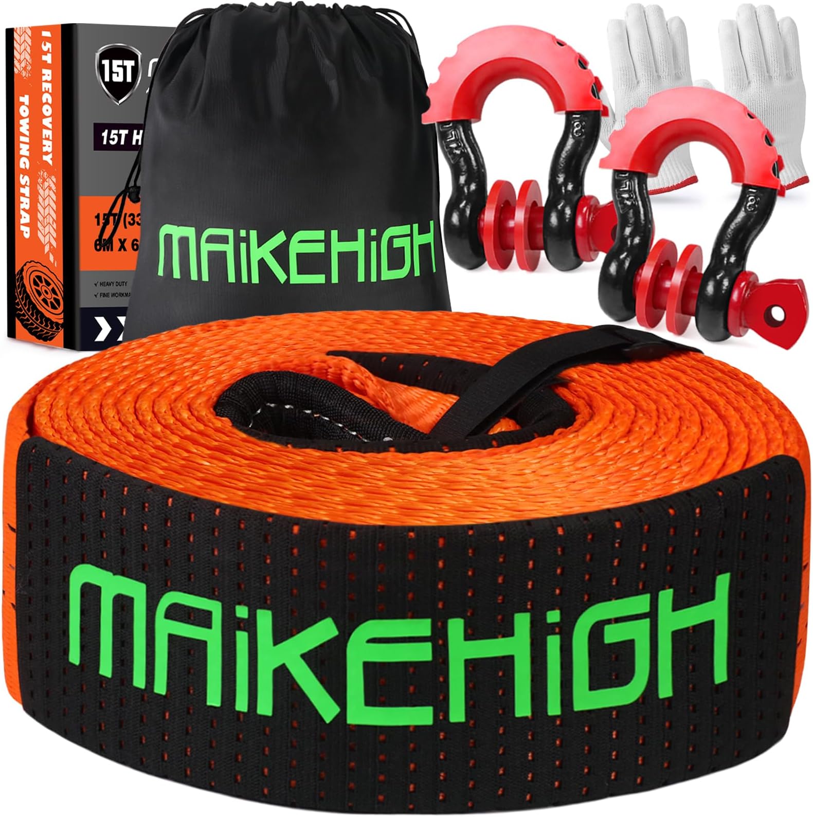 MAIKEHIGH Tow Rope 15 Ton (33,700 Lbs), 6M x 6.7cm Off-Road Recovery ...