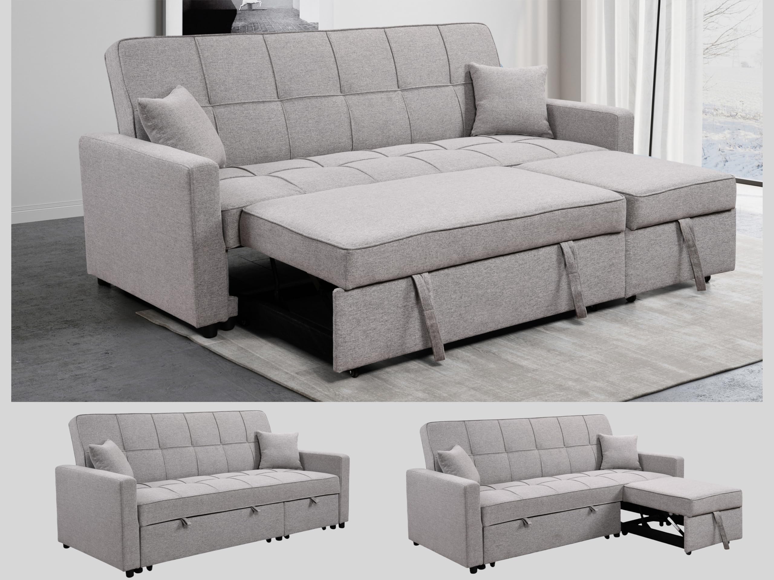 Amazon.com: ZIGHTH 82'' 3 Seats Queen Size Sleeper Sofa Couch with Pull Out Bed, Convertible ...