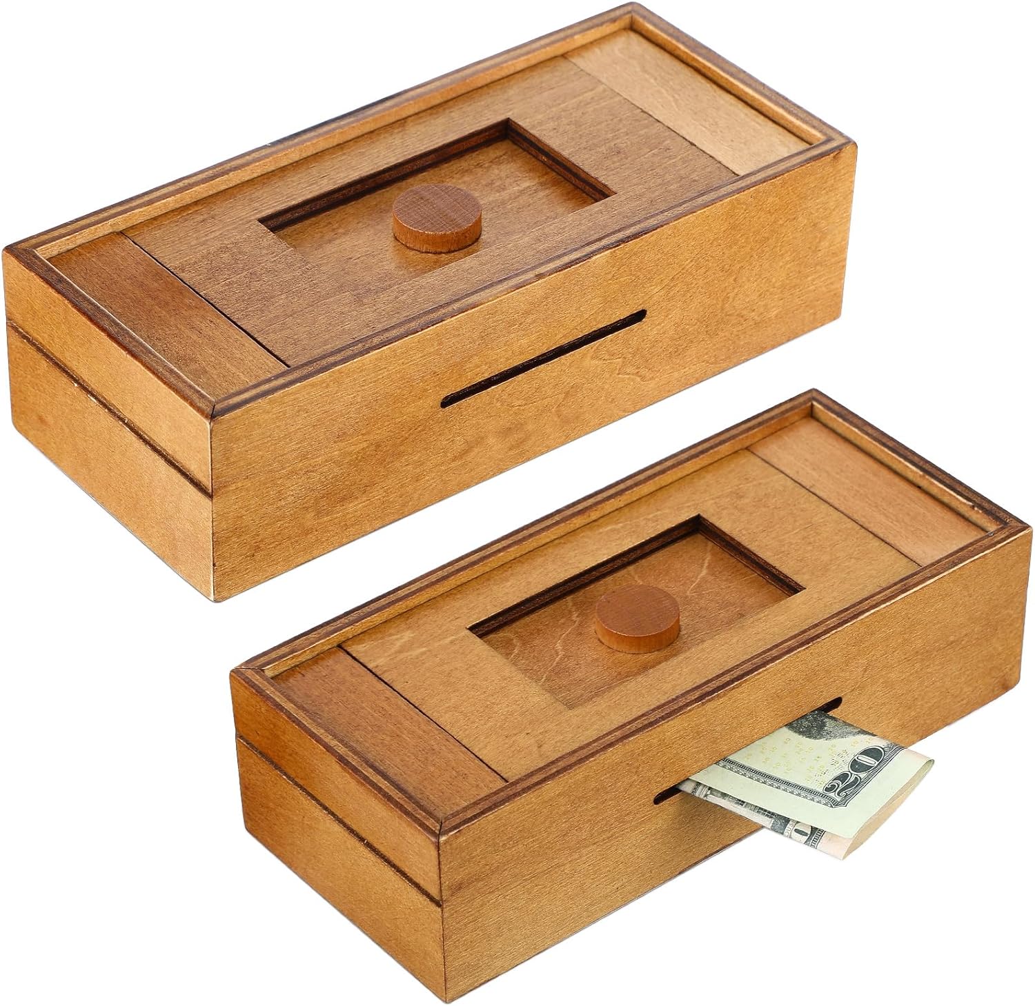 Amazon.com: Yilloog 2 Pcs Secret Puzzle Box, Brain Teaser Wooden Money ...