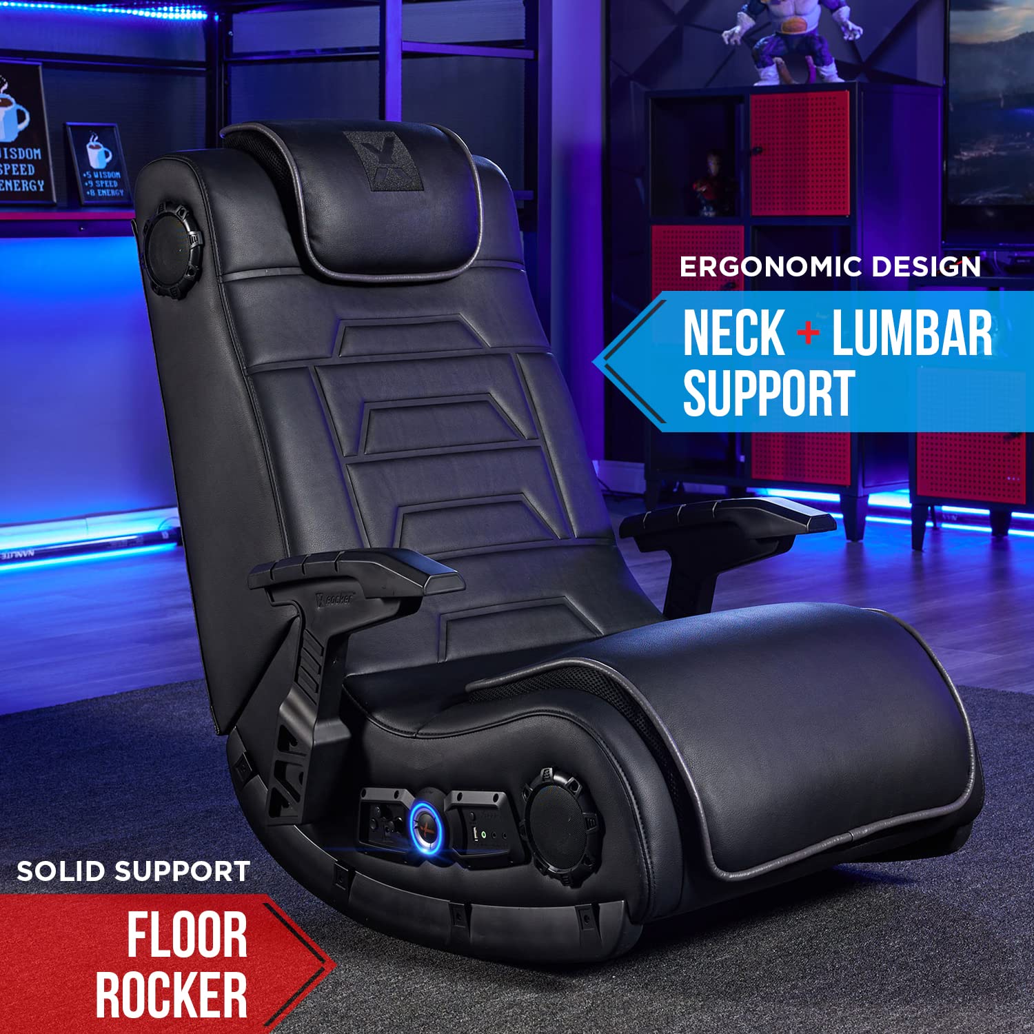 X Rocker Pro Series H3 Black Leather Vibrating Floor Video Gaming Chair ...