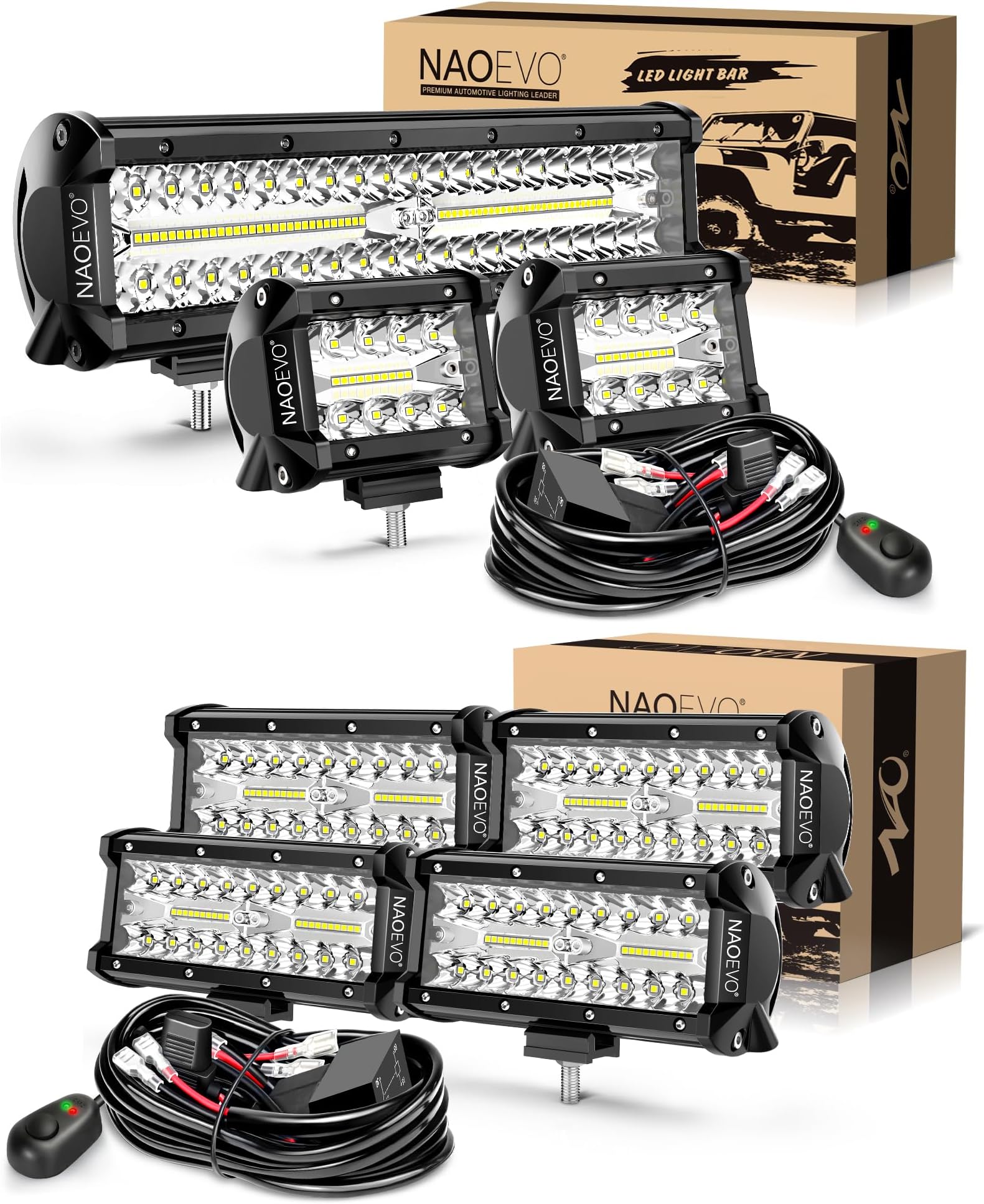 Amazon.com: NAOEVO 12 Inch LED Light Bar and 2PCS 4Inch LED Pod Lights ...