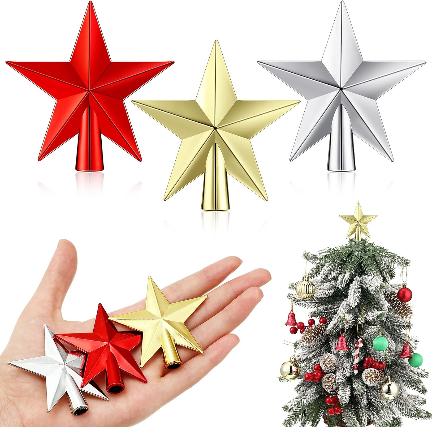 Amazon.com: Hanaive 3 Pcs Mini Christmas Tree Topper Small Star ...