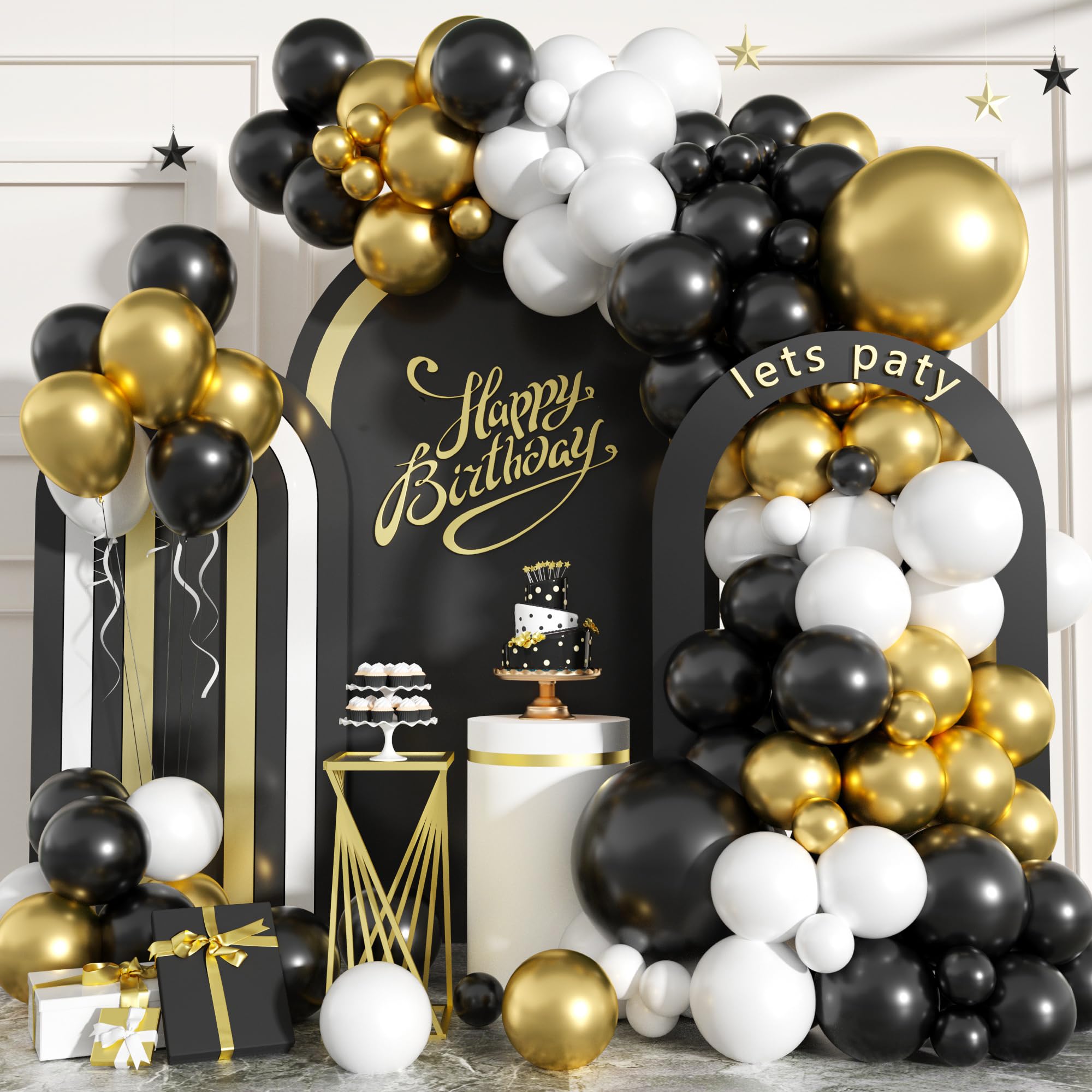 Snapklik.com : Black And Gold Balloon Arch, Black And Gold Balloon Garland
