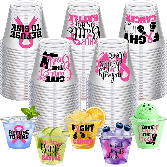Amazon.com: Yungyan 100 Pcs Breast Cancer Awareness Cups Bulk 9 oz Pink ...