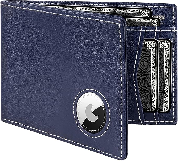 Amazon.com: LORZOR Mens Wallet with AirTag Holder, Bifold Top Grain ...