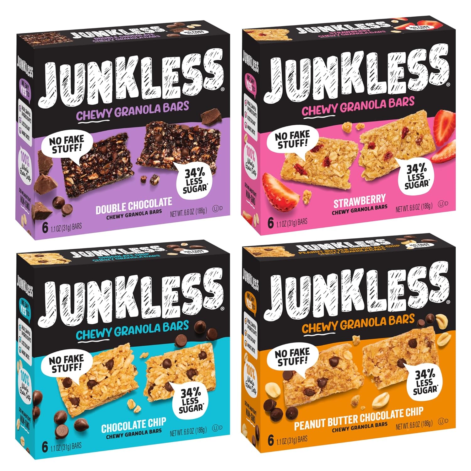 Amazon.com: Junkless Chewy Granola Bar 4-Flavor Variety Pack ...