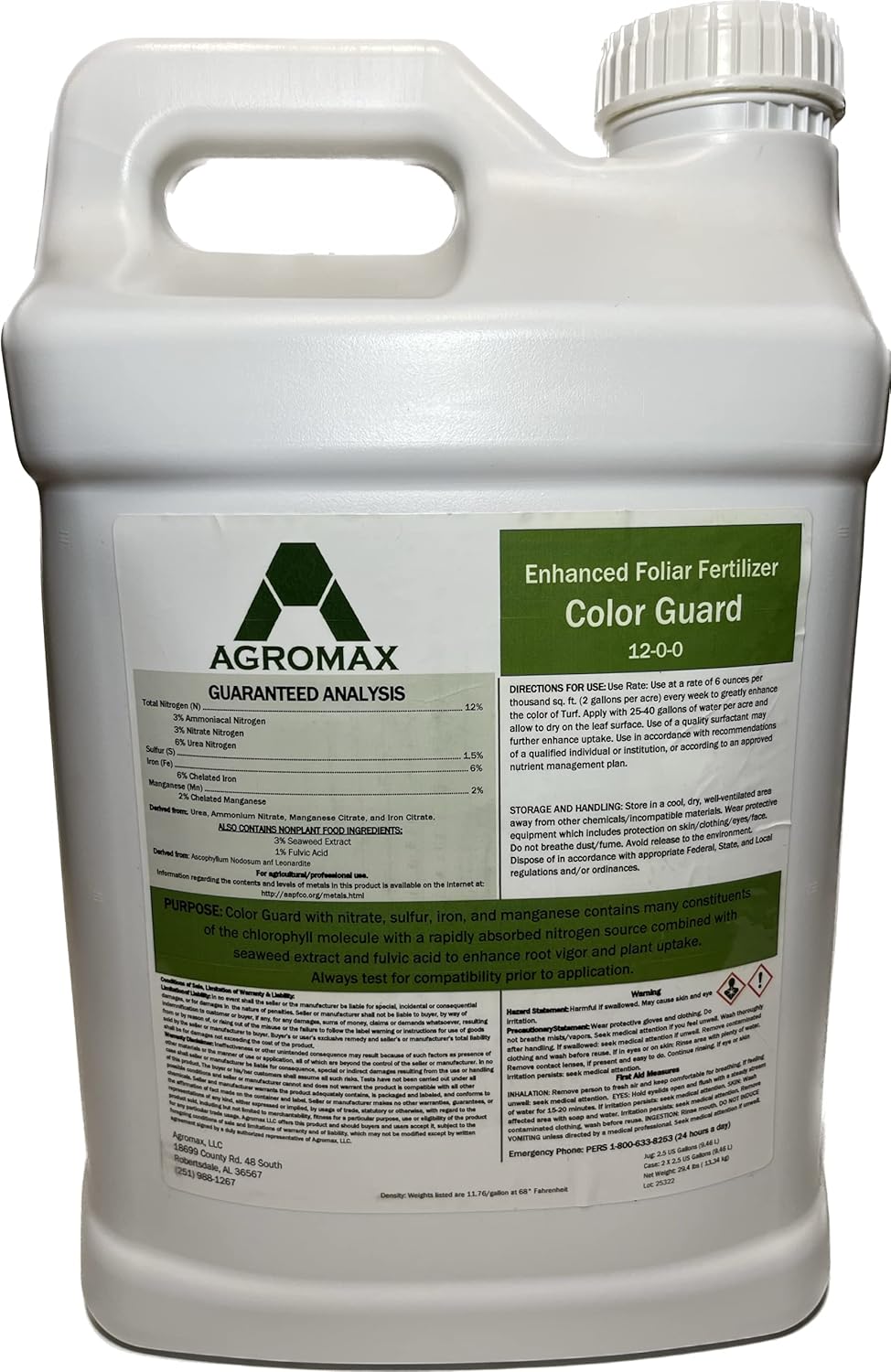 Amazon.com : 12 0 0 Color Guard (2.5 Gallons) by AGROMAX - Liquid Nitrogen Fertilizer Enhanced ...