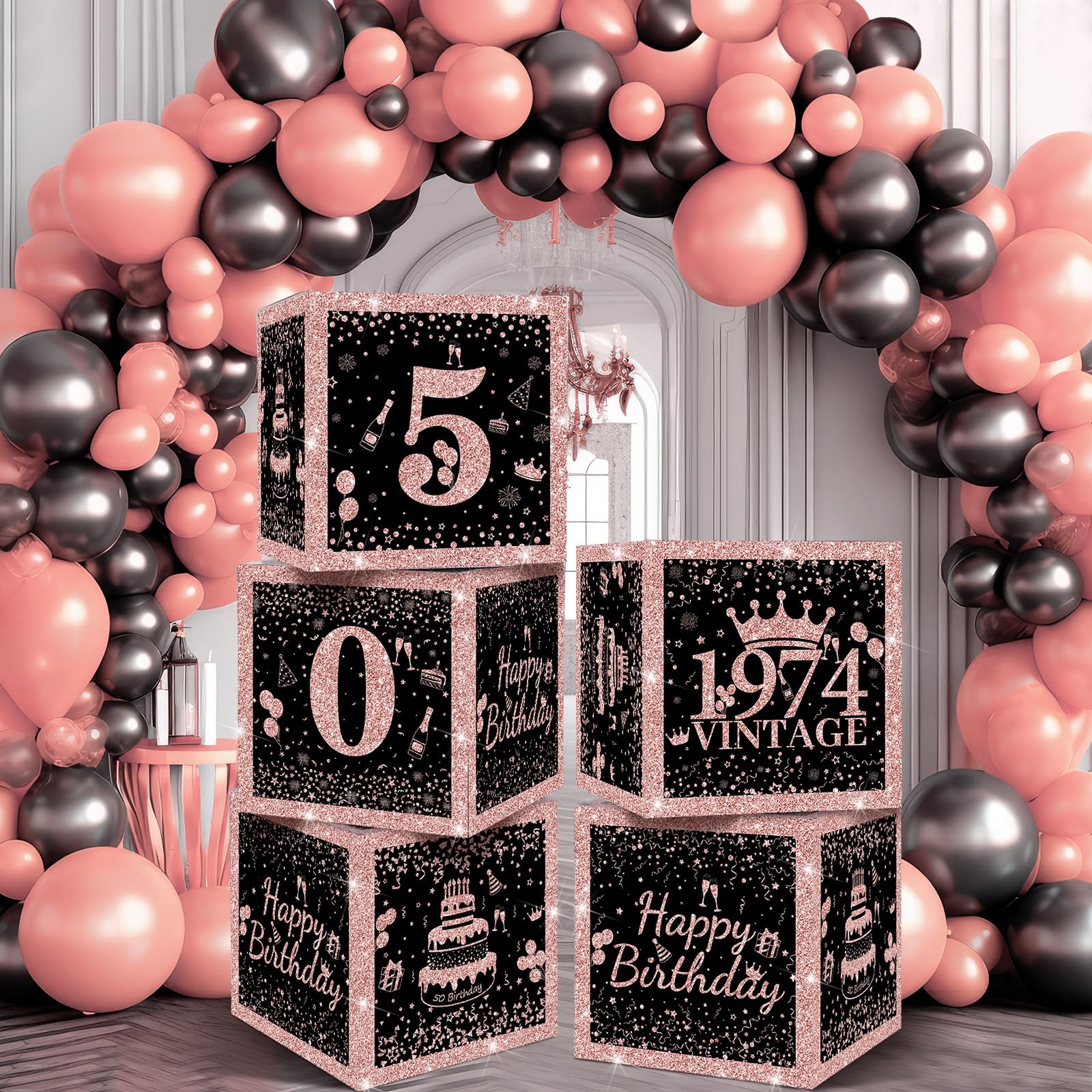 Motipuns 5 Pcs Rose Gold 50th Birthday Decorations Birthday Boxes for ...