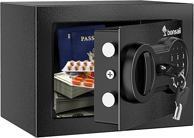 Bonsaii Safe Box for Money, 0.18 Cubic Feet Small Home Safe Lock Box ...