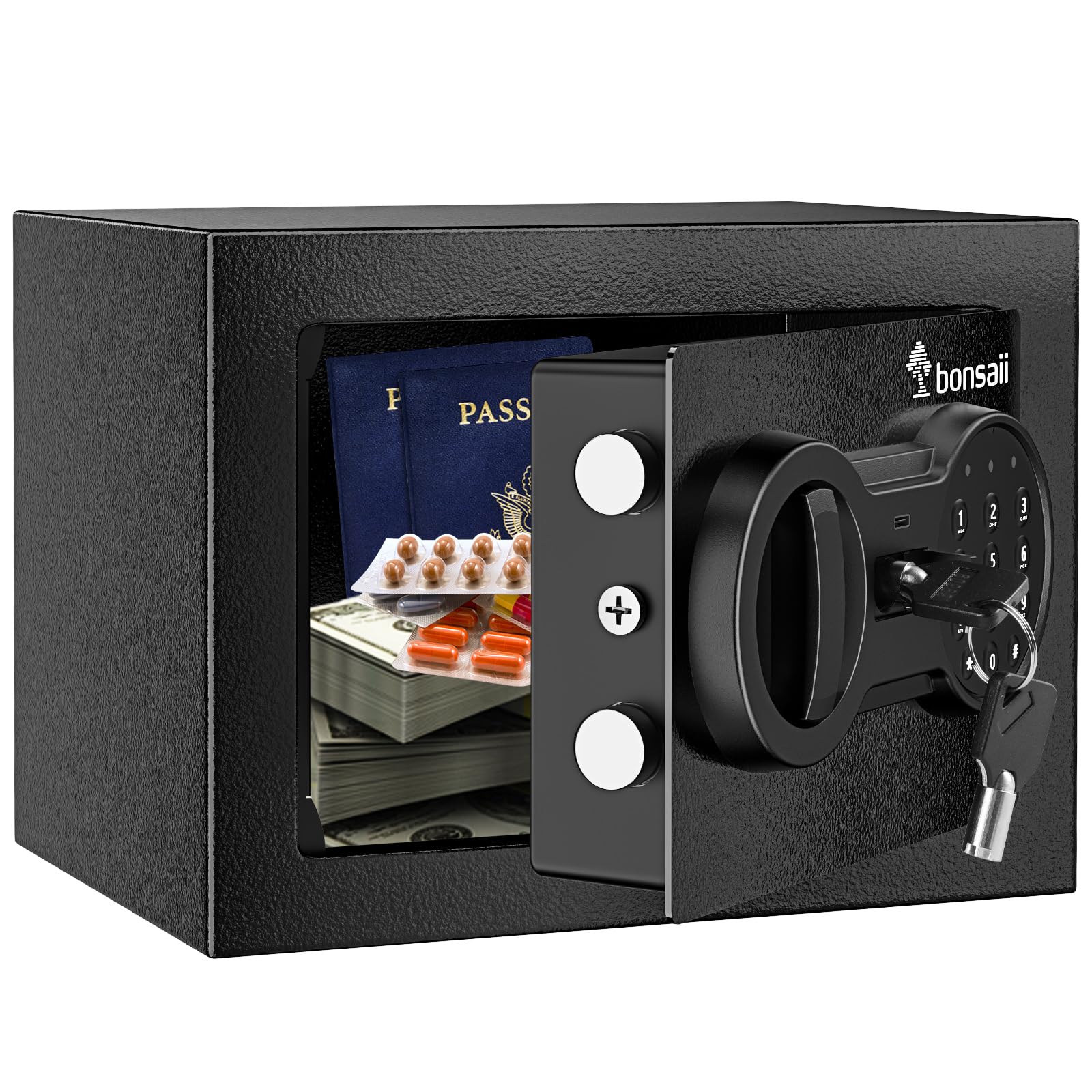 Bonsaii Safe Box for Money, 0.18 Cubic Feet Small Home Safe Lock Box ...
