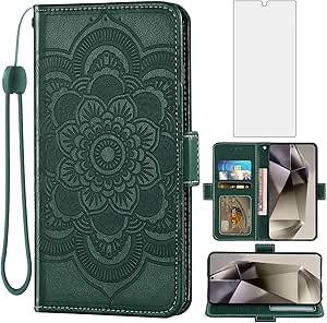 Asuwish Phone Case for Samsung Galaxy S25 Ultra 5G Wallet Cover with Tempered Glass Screen ...