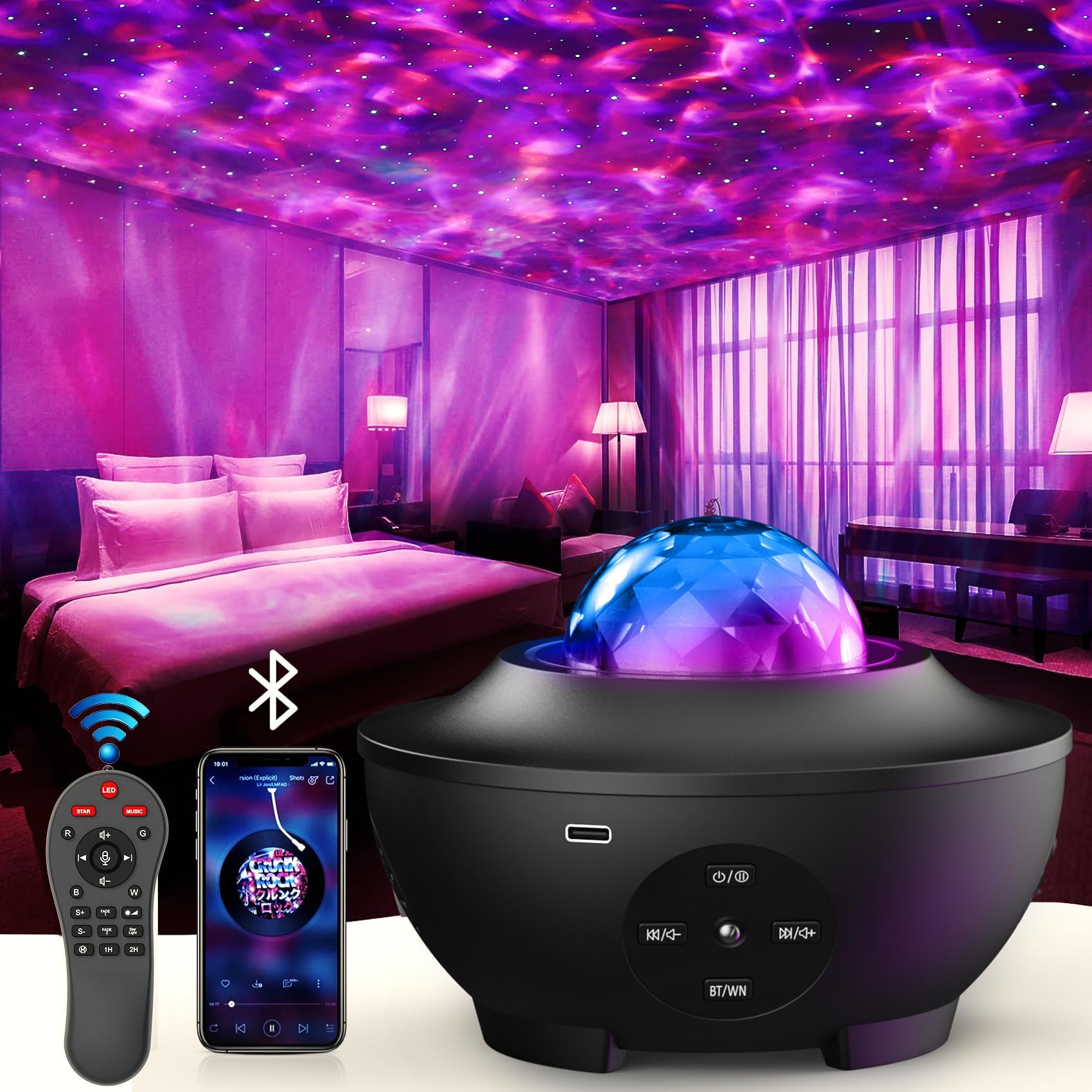 Sunbox Star Projector,3 in 1 Galaxy Projector Night Light with Remote ...
