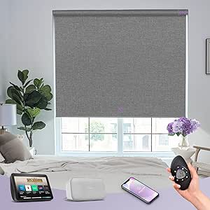 Amazon.com: Graywind Smart Blackout Roller Shades Compatible with Alexa Google Textured Fabric ...