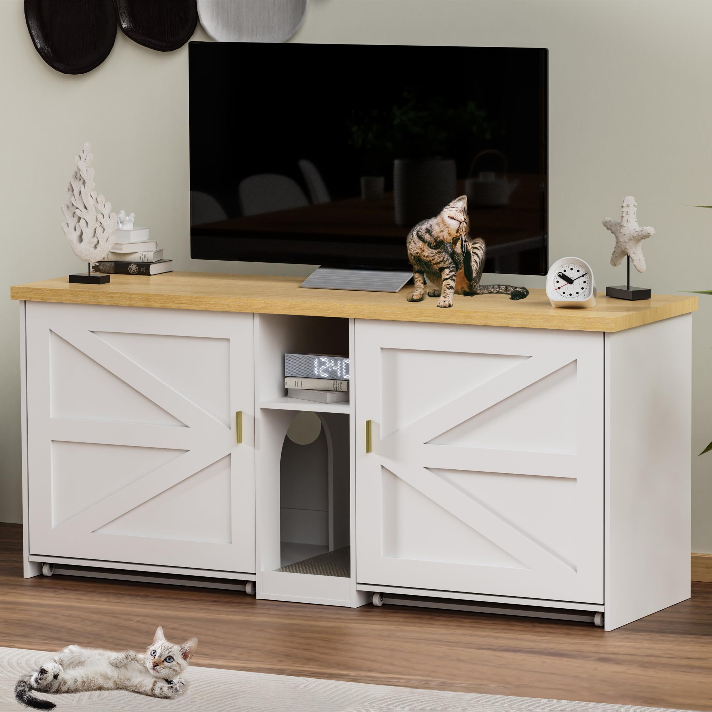 Amazon.com: Cat Litter Box Enclosure for 2 Cats, Hidden Cat Litter Box ...