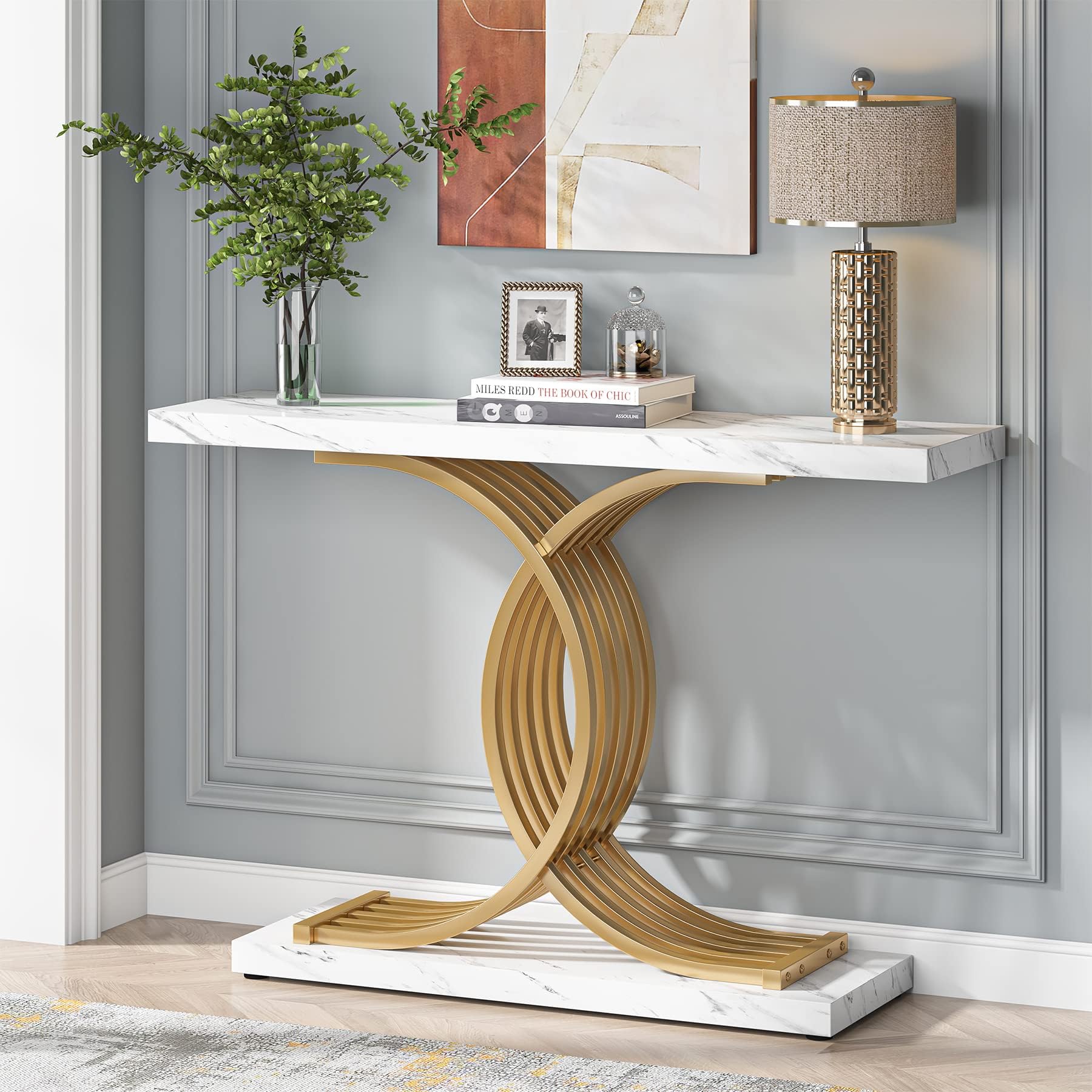 Amazon.com: unipaws Gold Console Table, Modern Faux Marble Entryway ...