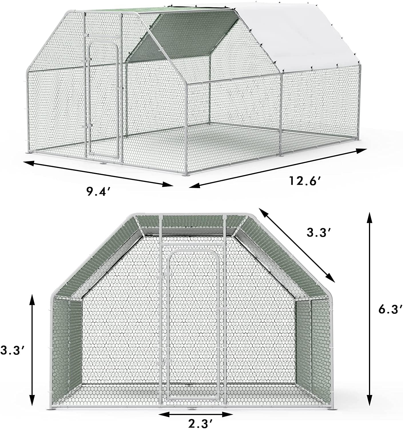 LEMBERI Large Metal Chicken Runs for Yard,Flat-roof Walk in Chicken ...