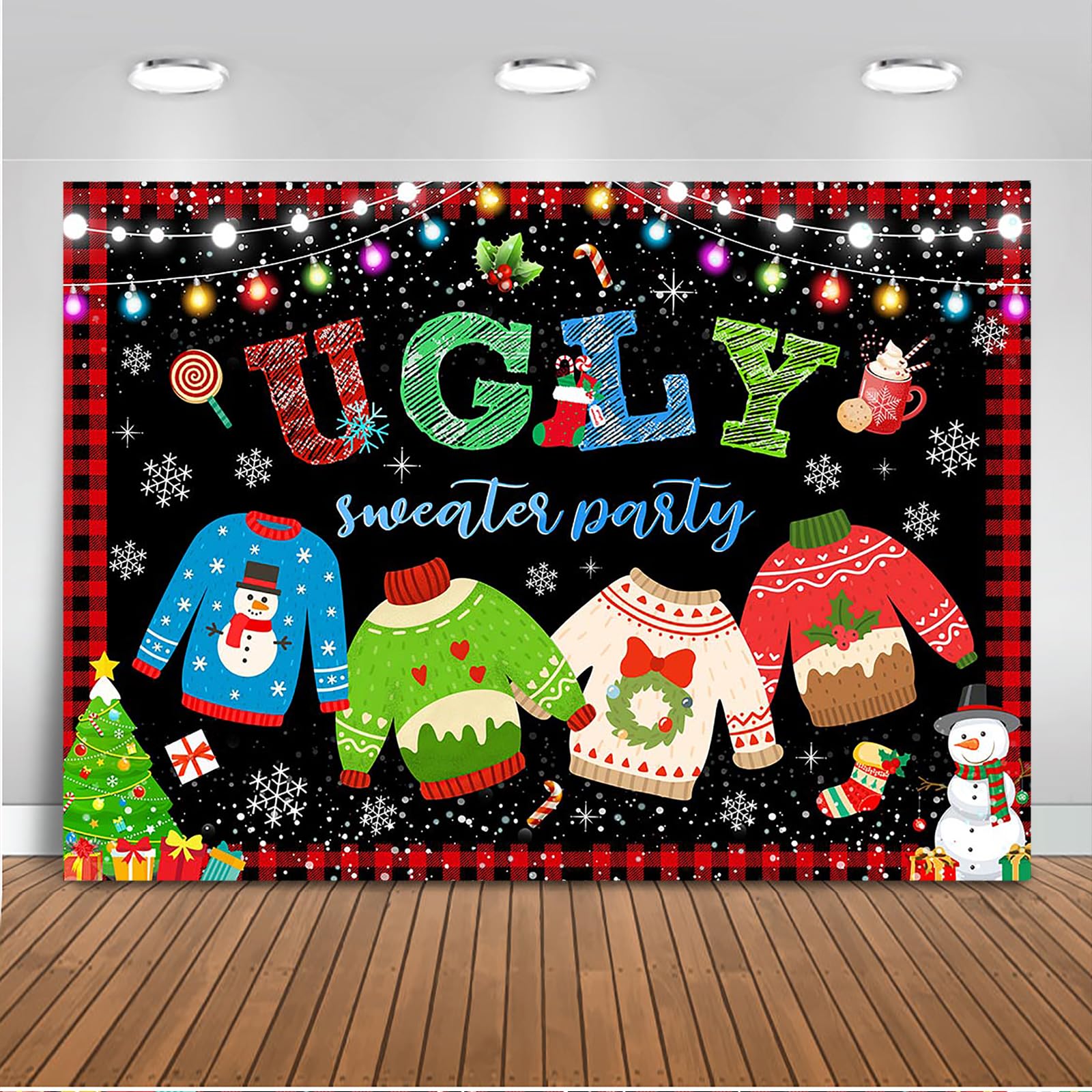 Amazon.com : Mocsicka 7x5ft Ugly Sweater Party Backdrop Ugly Christmas ...