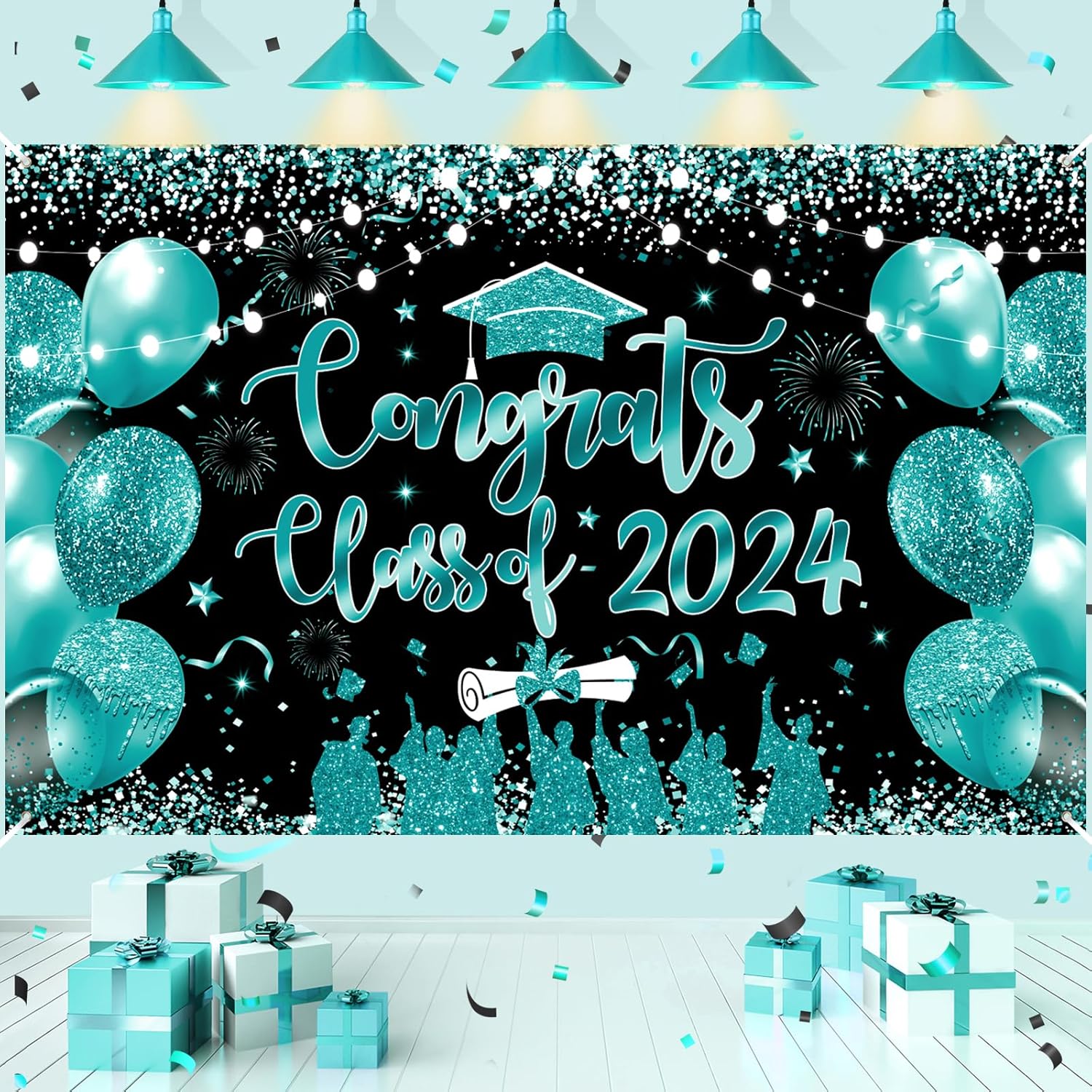 Amazon.com: Teal Graduation Decorations Banner Teal Congrats Grad ...