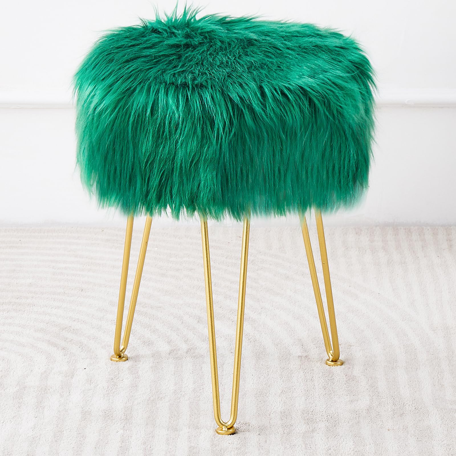 Amazon.com: Wimarsbon Faux Fur Ottoman Round Furry Vanity Stool Compact ...