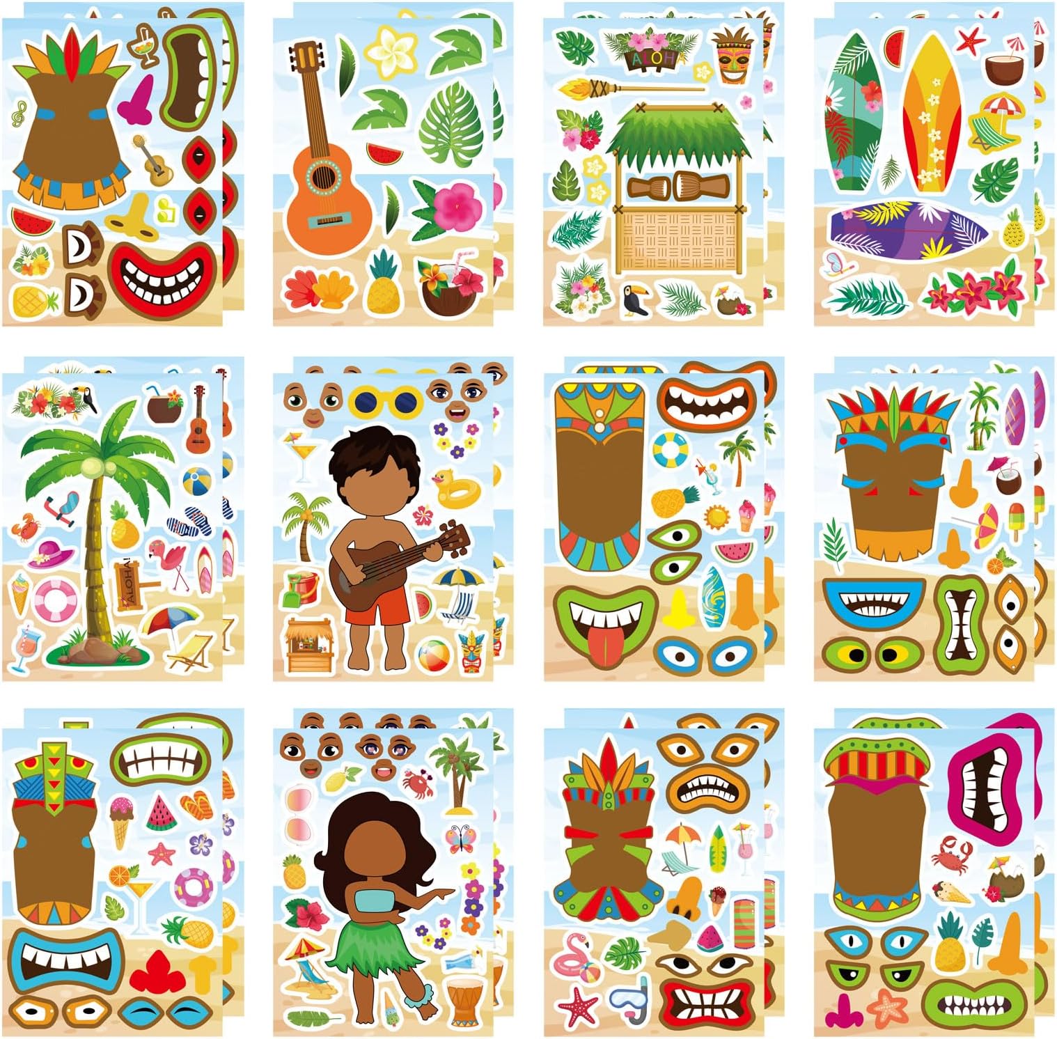 Amazon.com: 100 Pack Hawaiian Stickers, Luau Tropical Hawaiian Party ...
