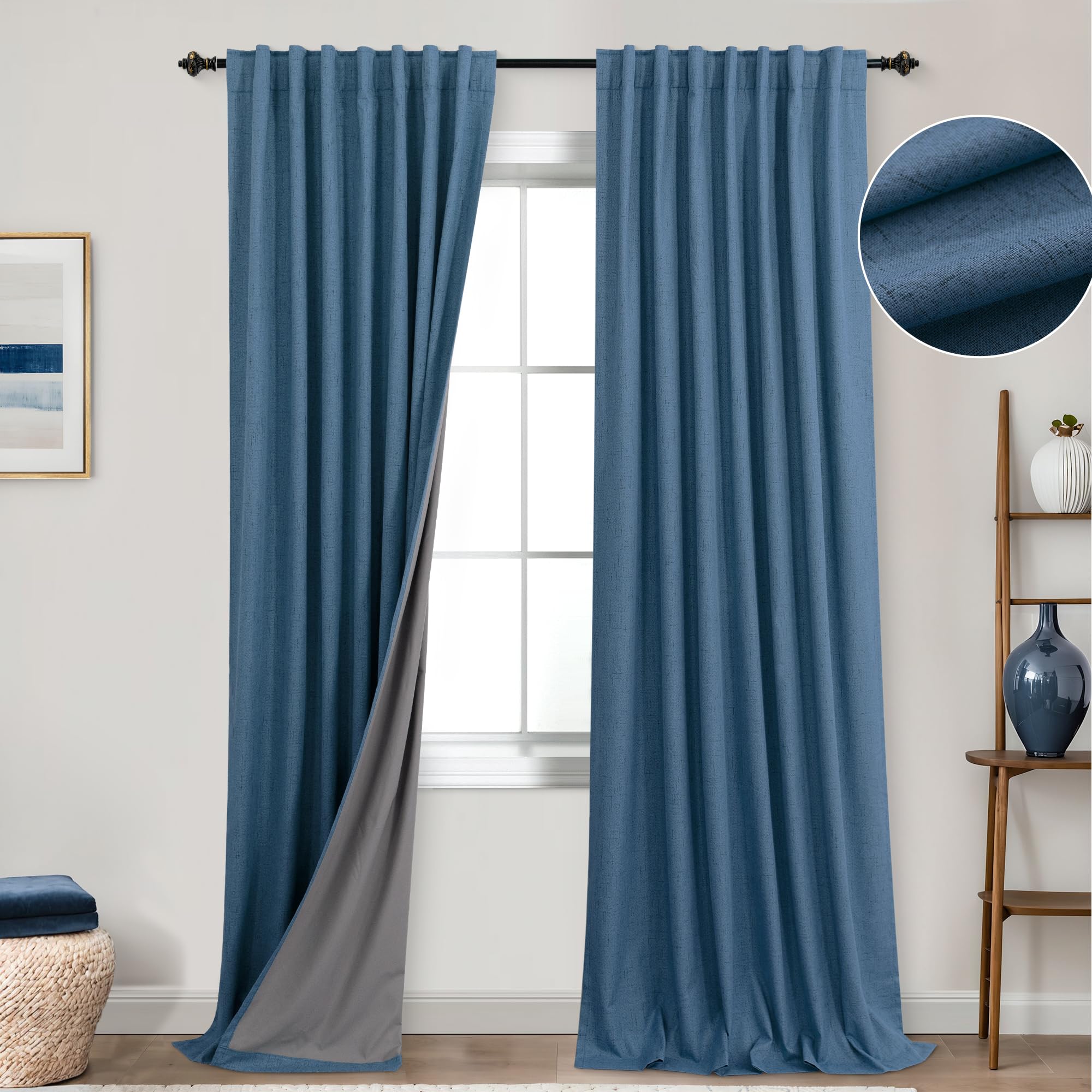 Amazon.com: KOUFALL Dark Blue Curtains 84 Inch Length 2 Panels Set ...