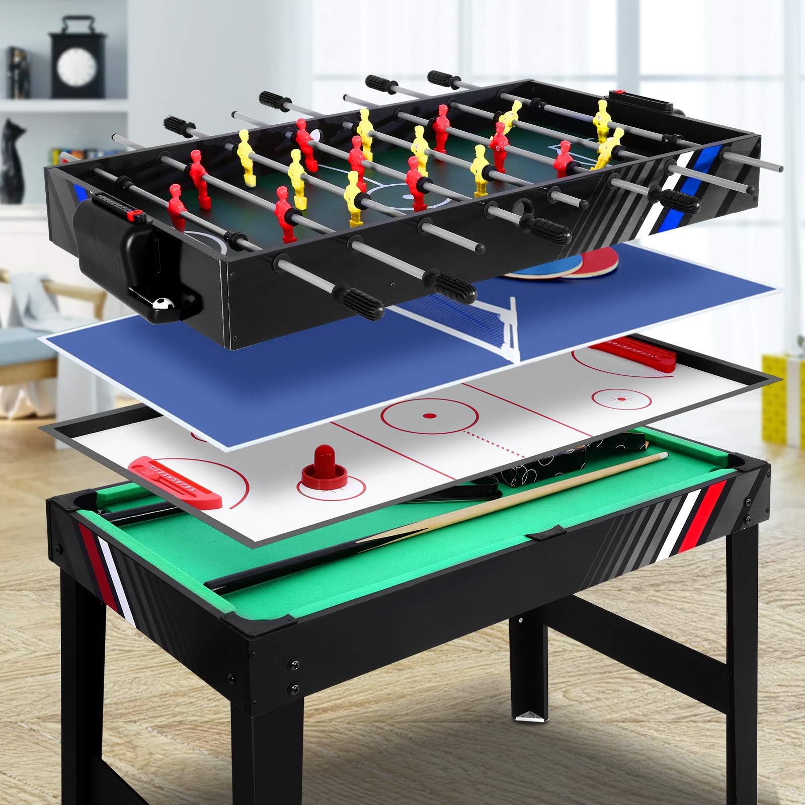 Multi Game Table 4-in-1 Family Entertainment Game Table with Air Hockey Pool Football Soccer ...