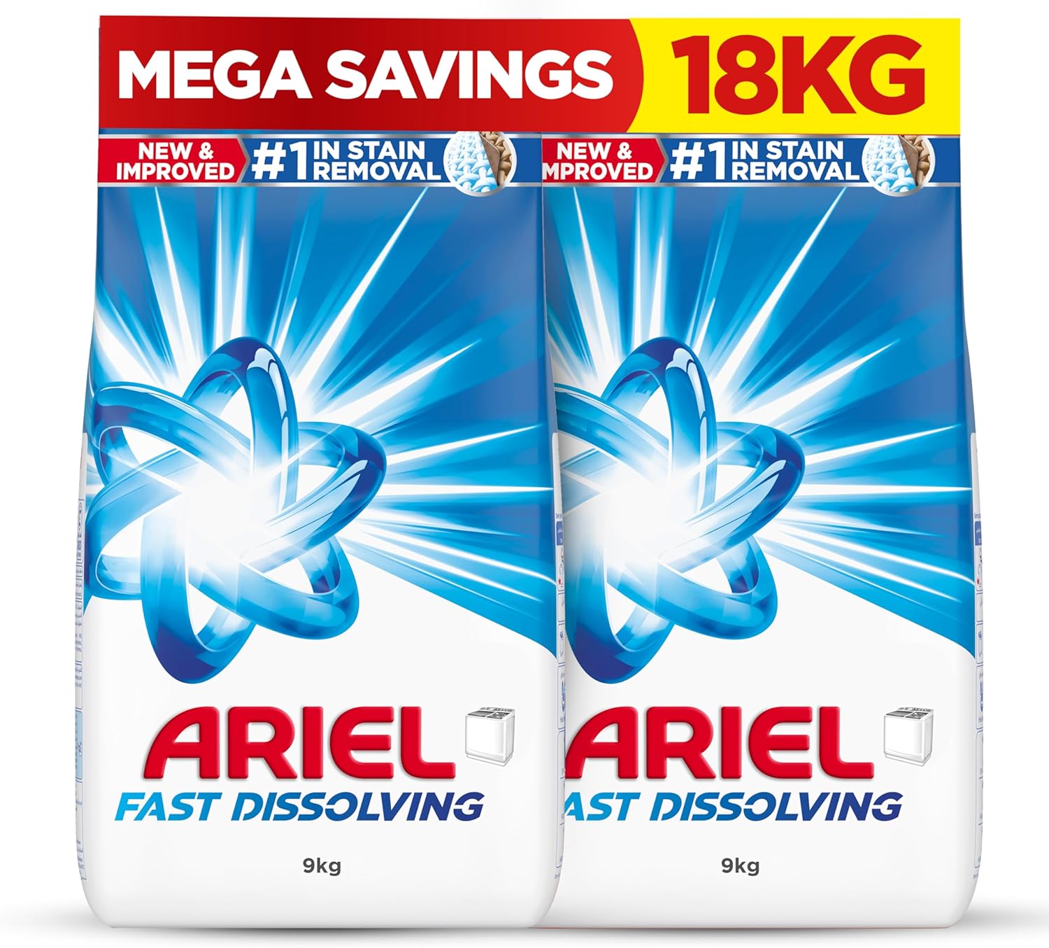 Ariel Fast Dissolving Laundry Detergent Powder, 9 KG x 2, Dual Pack, 18 ...