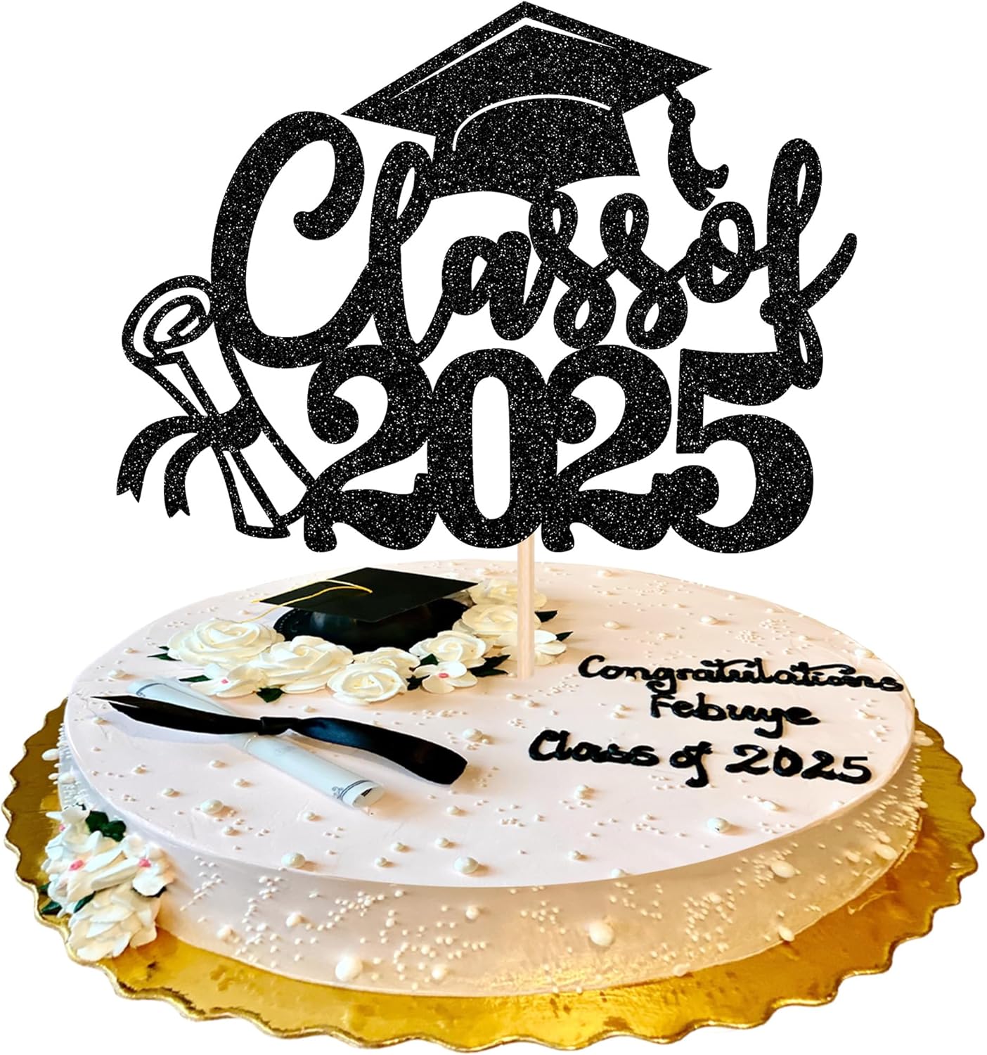 Amazon.com: 1 PCS Class of 2025 Cake Topper Glitter Diploma Congrats ...