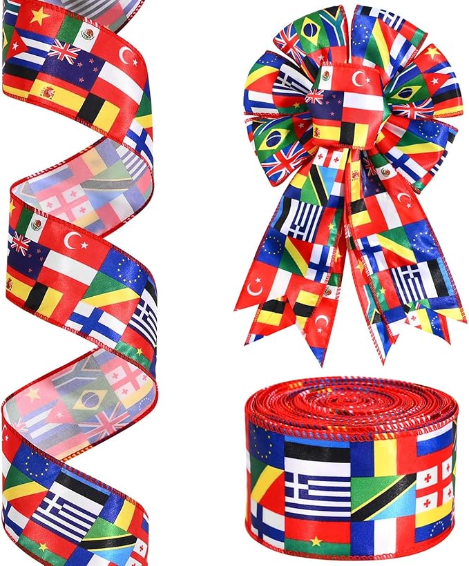 Amazon.com: Sanixin 1 Roll 10 Yards International Flags Satin Wired ...