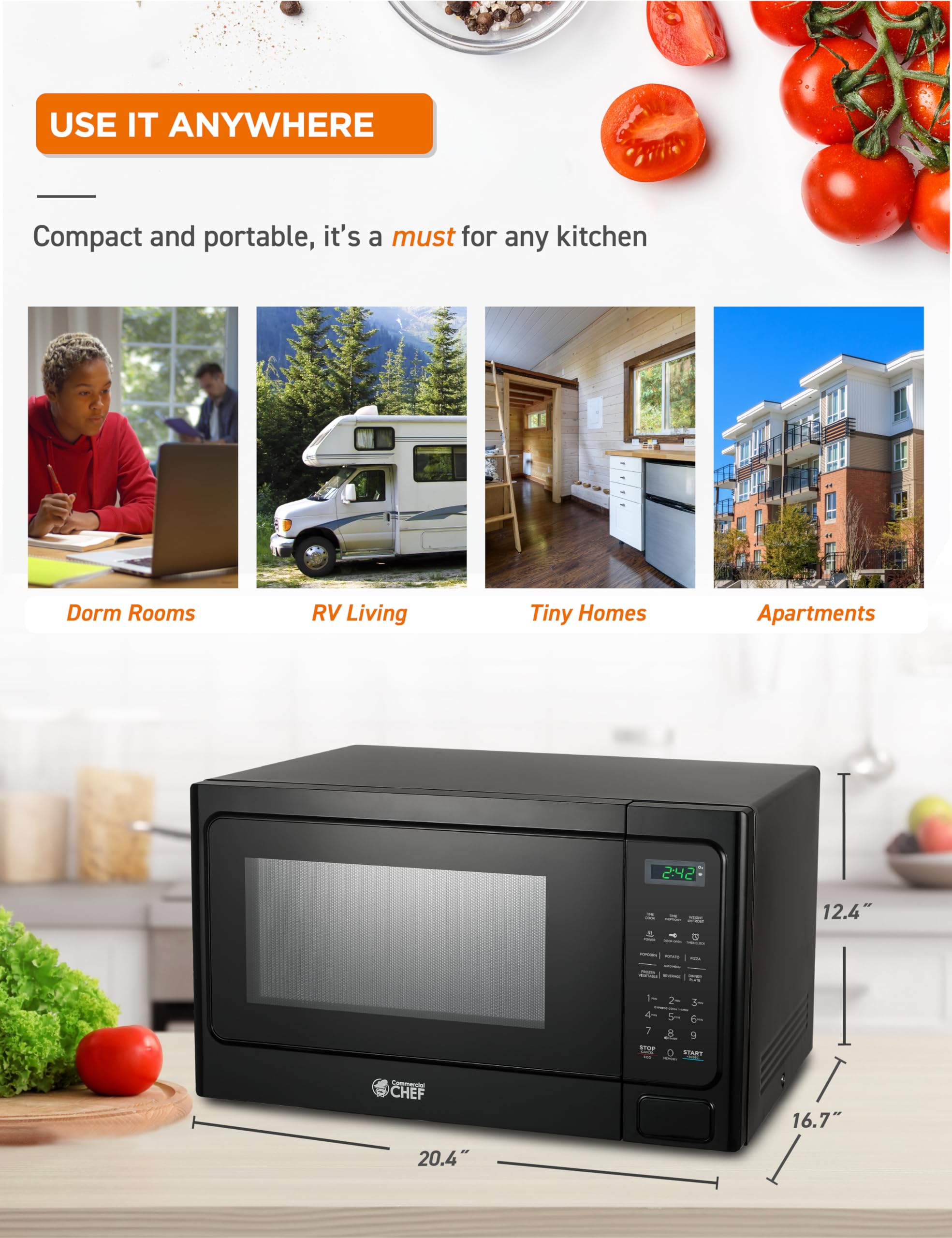 Snapklik.com : COMMERCIAL CHEF Microwave 1.3 Cu Ft