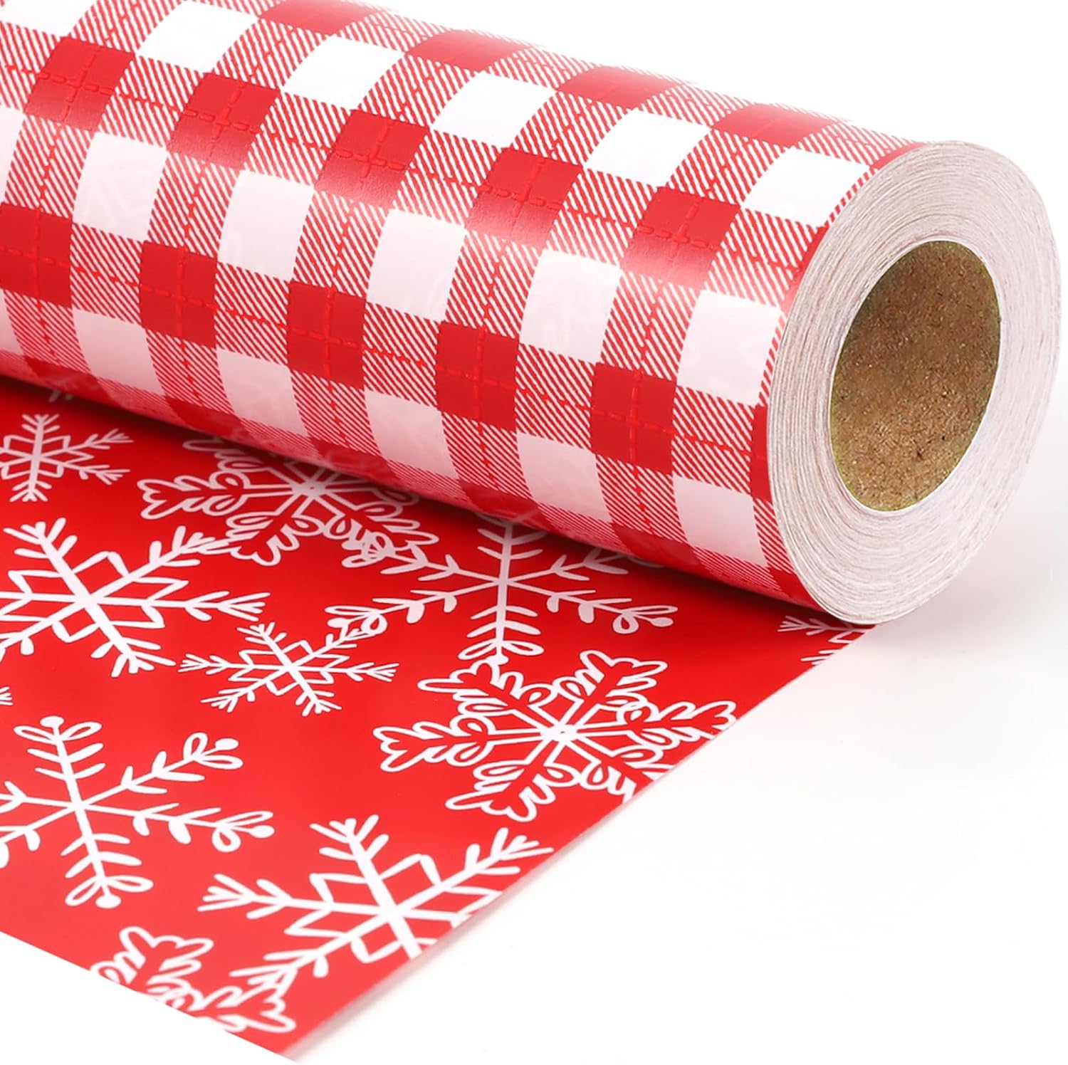 Amazon.com: LaRibbons Christmas Wrapping Paper Roll, Snow Flakes on Red ...