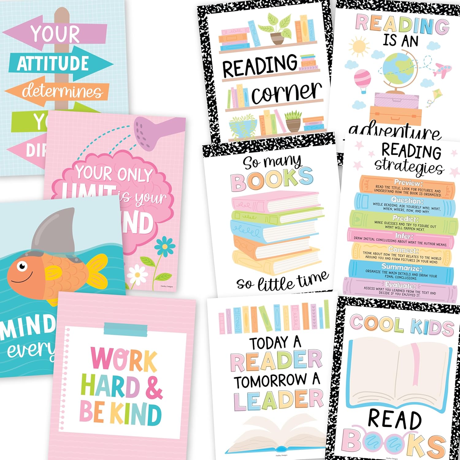 Amazon.com: Hadley Designs 6 Composition Notebook Reading Posters For ...