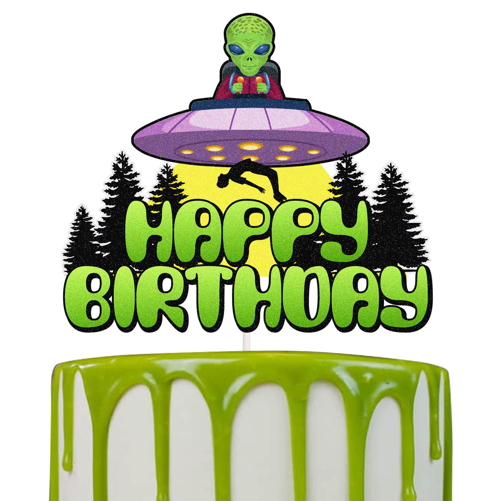 Alien Cake Topper, ET and UFO Abduction Theme Birthday Cake Decor ...
