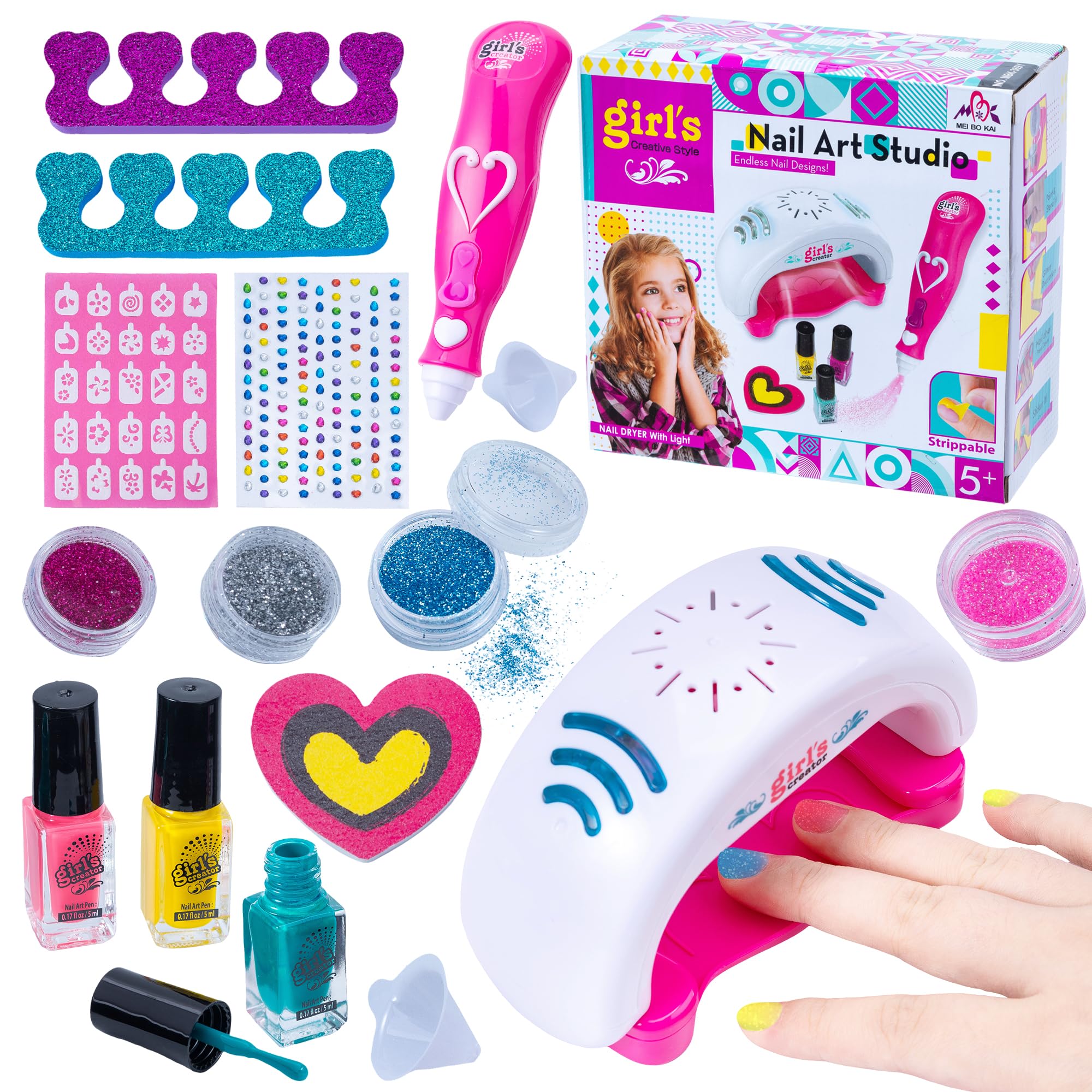 CYZAM Kid Nail Studio Set Kids Nail Polish Kit Girls Nail Salon Games ...