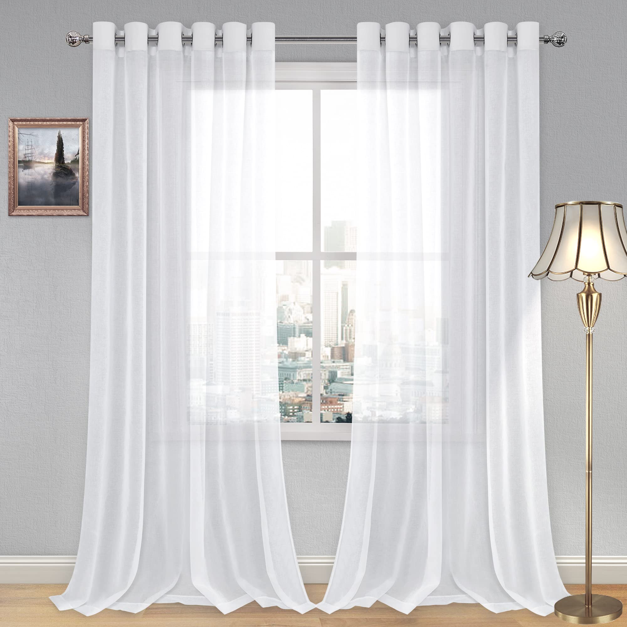 Amazon.com: DWCN White Sheer Curtains, Linen Look Semi Transparent ...