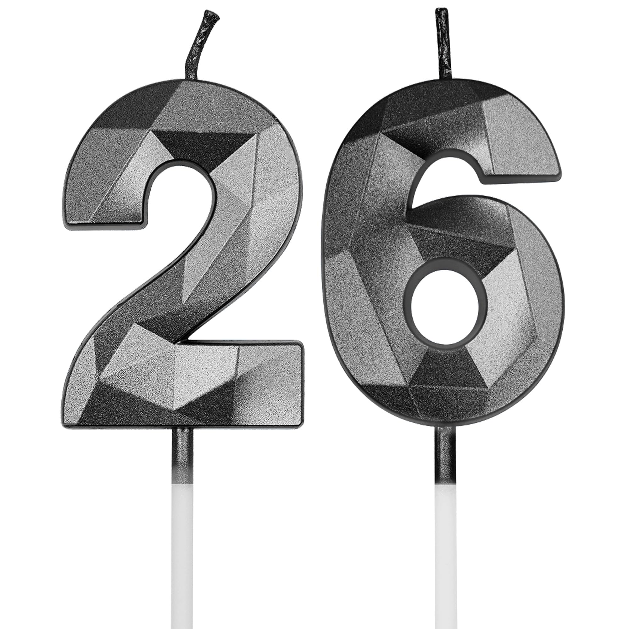 Amazon.com: 26th & 62nd Birthday Candles for Cake, Black Number 26 62 ...
