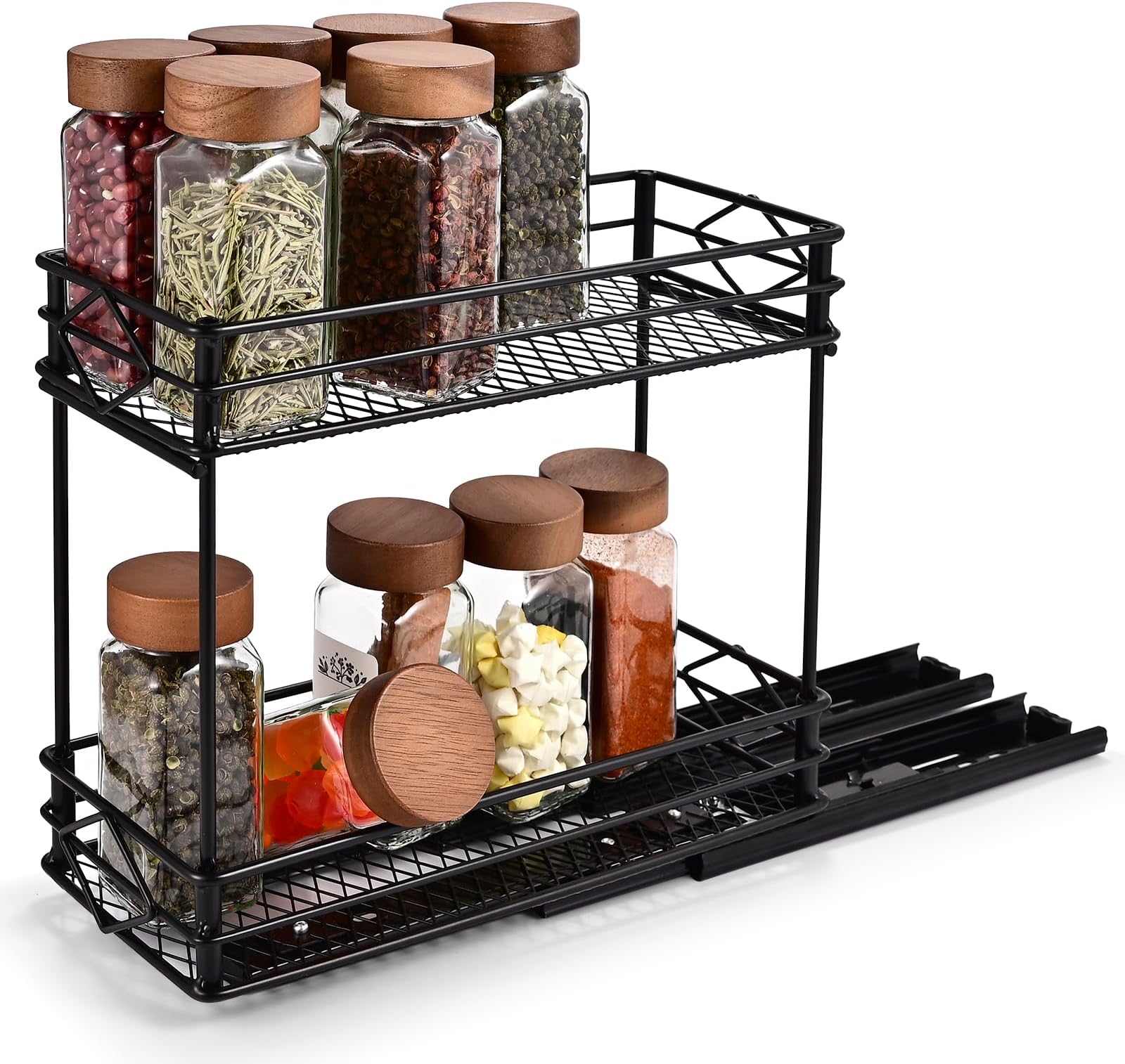 Pull Out Spice Rack for Inside Cupboard Organiser 4 Tier Sliding Spice ...