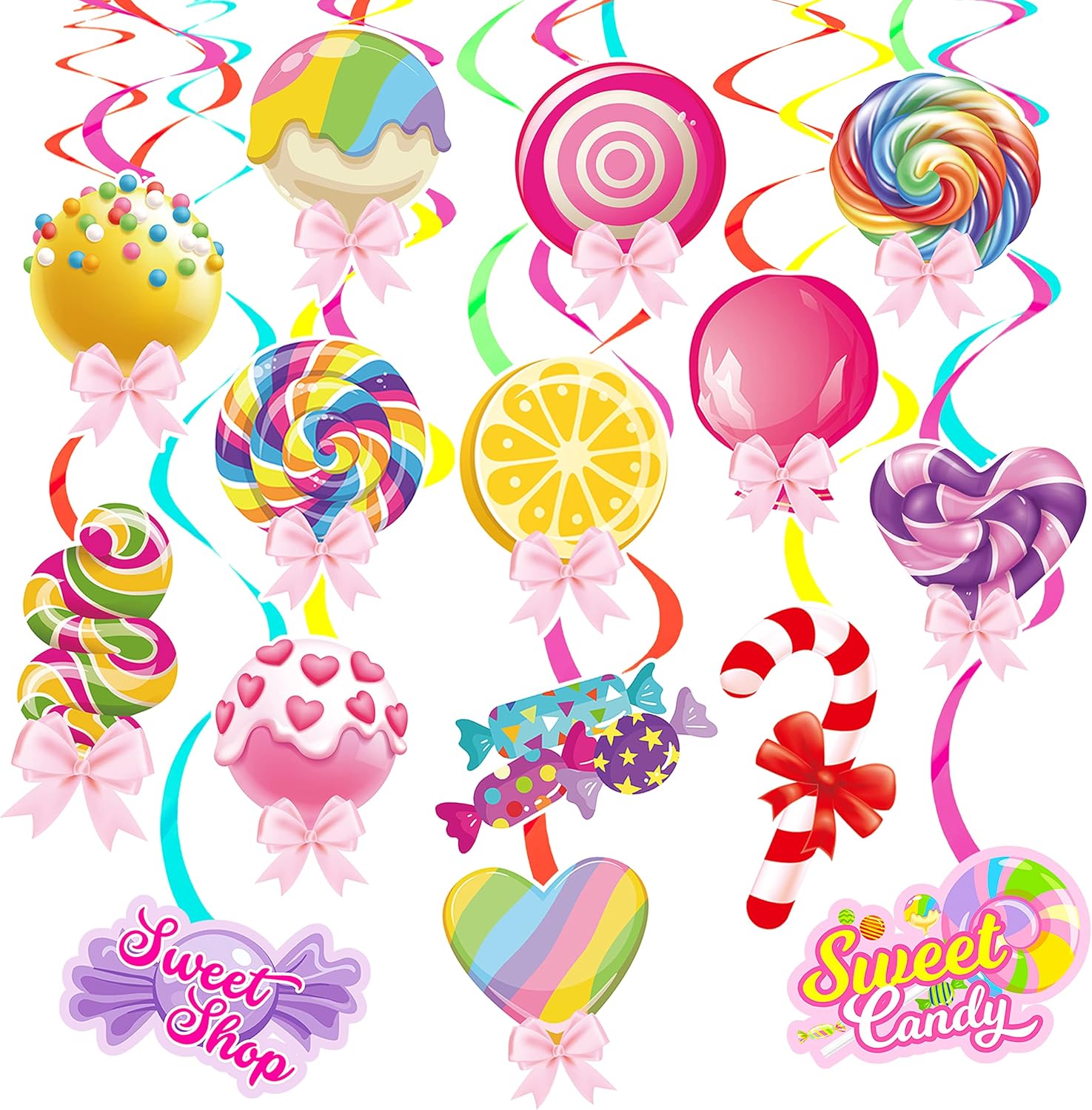 20Pcs Candyland Hanging Swirl Decorations Candy Party Hanging Swirls ...