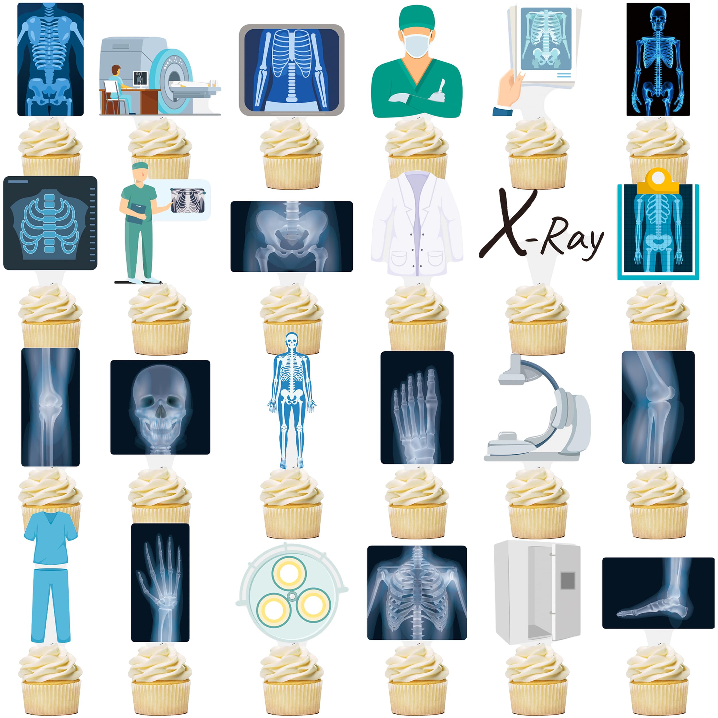 48Pcs Radiology X Ray Cupcake Toppers Radiology Birthday Party Decorations X ray Theme Cupcake ...