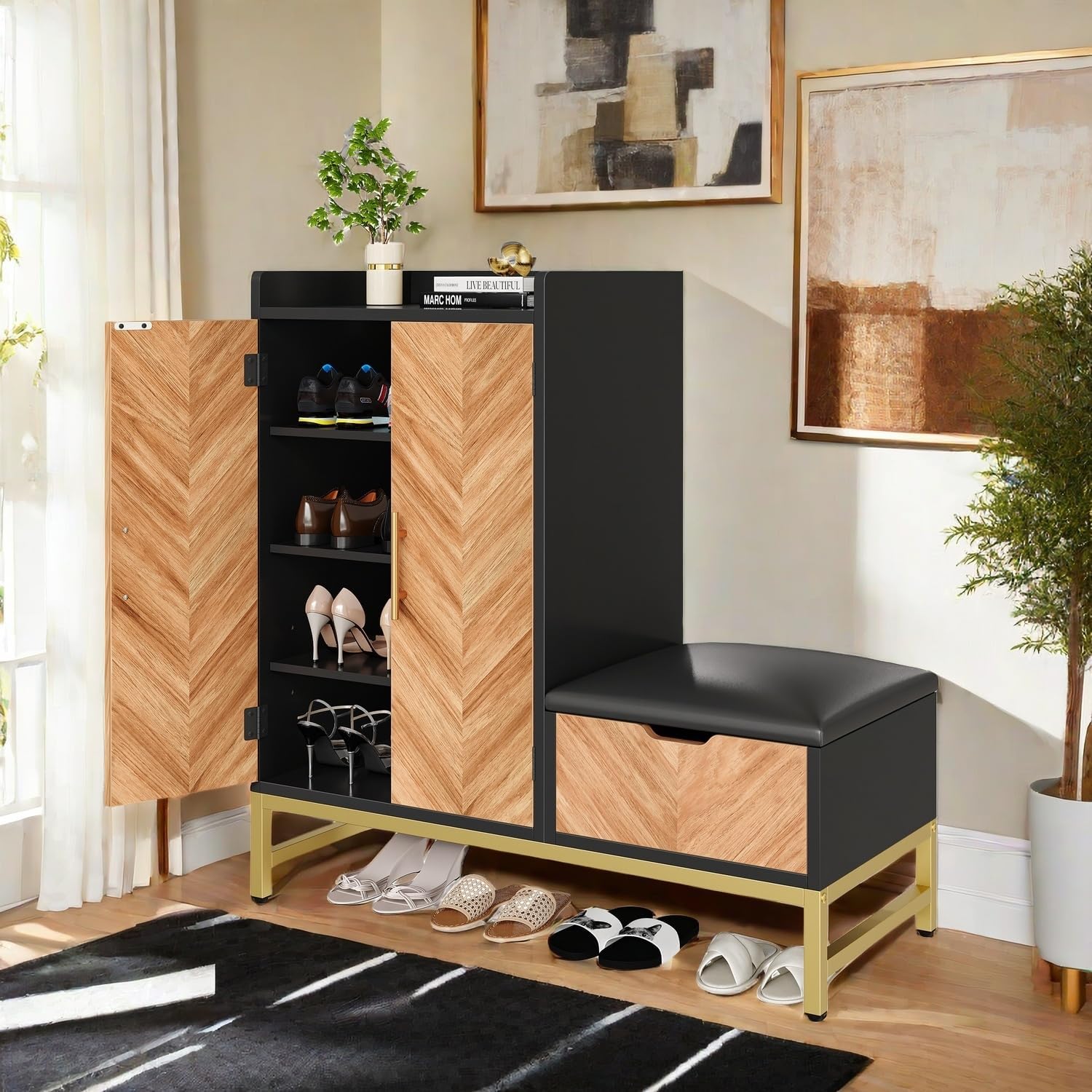 Amazon.com: YITAHOME Shoe Cabinet with Bench for Entryway, 4-Tier Shoe ...