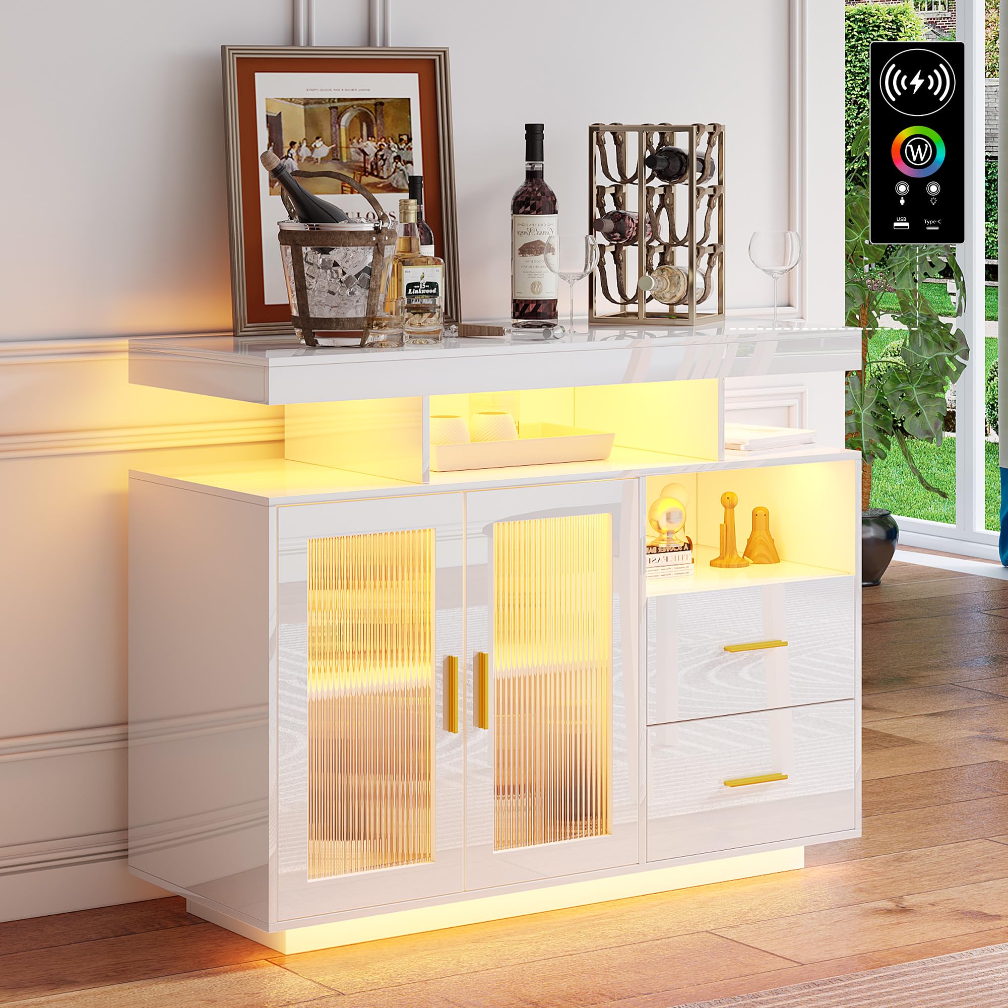 Amazon.com - MDGC 40" LED Buffet Cabinet with Wireless Charging Station ...
