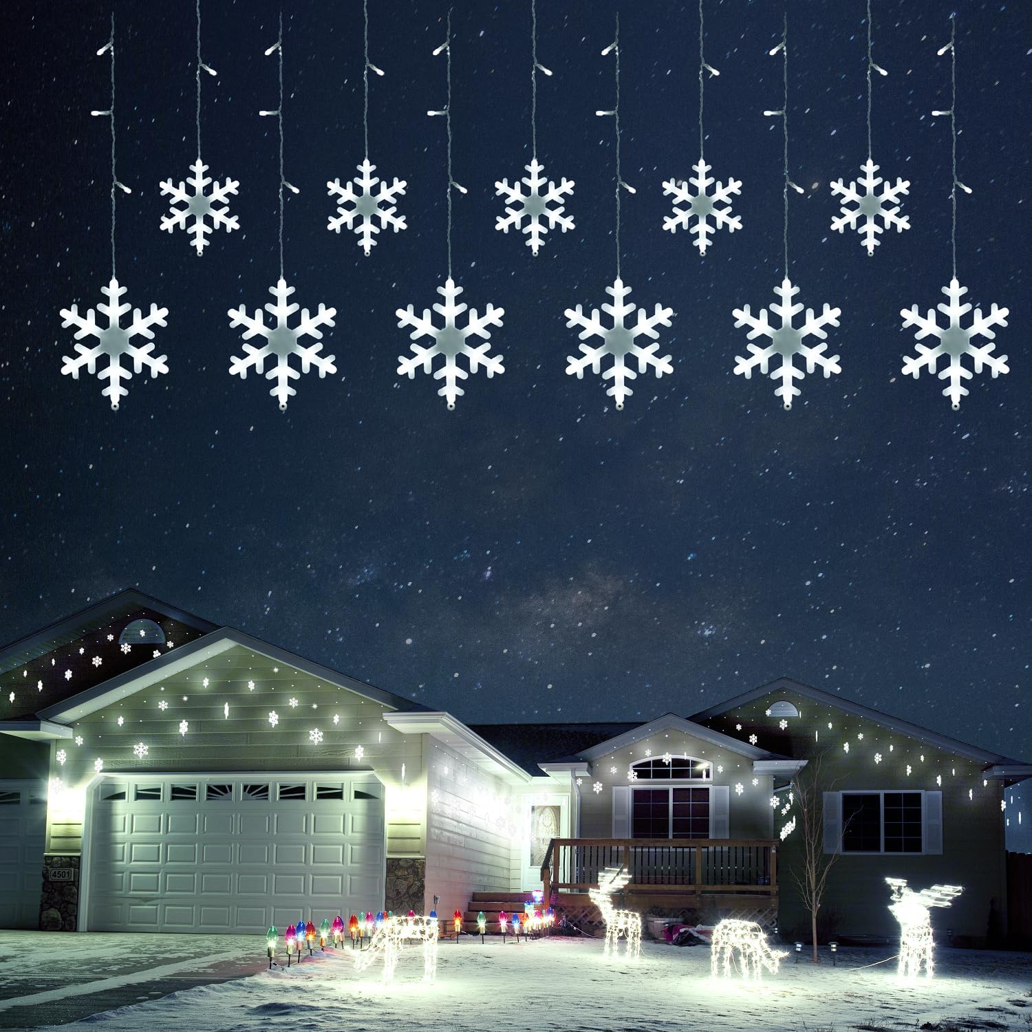 JOFIOS Christmas Snowflake Lights, 11.48ft Outdoor Led Icicle Christmas ...
