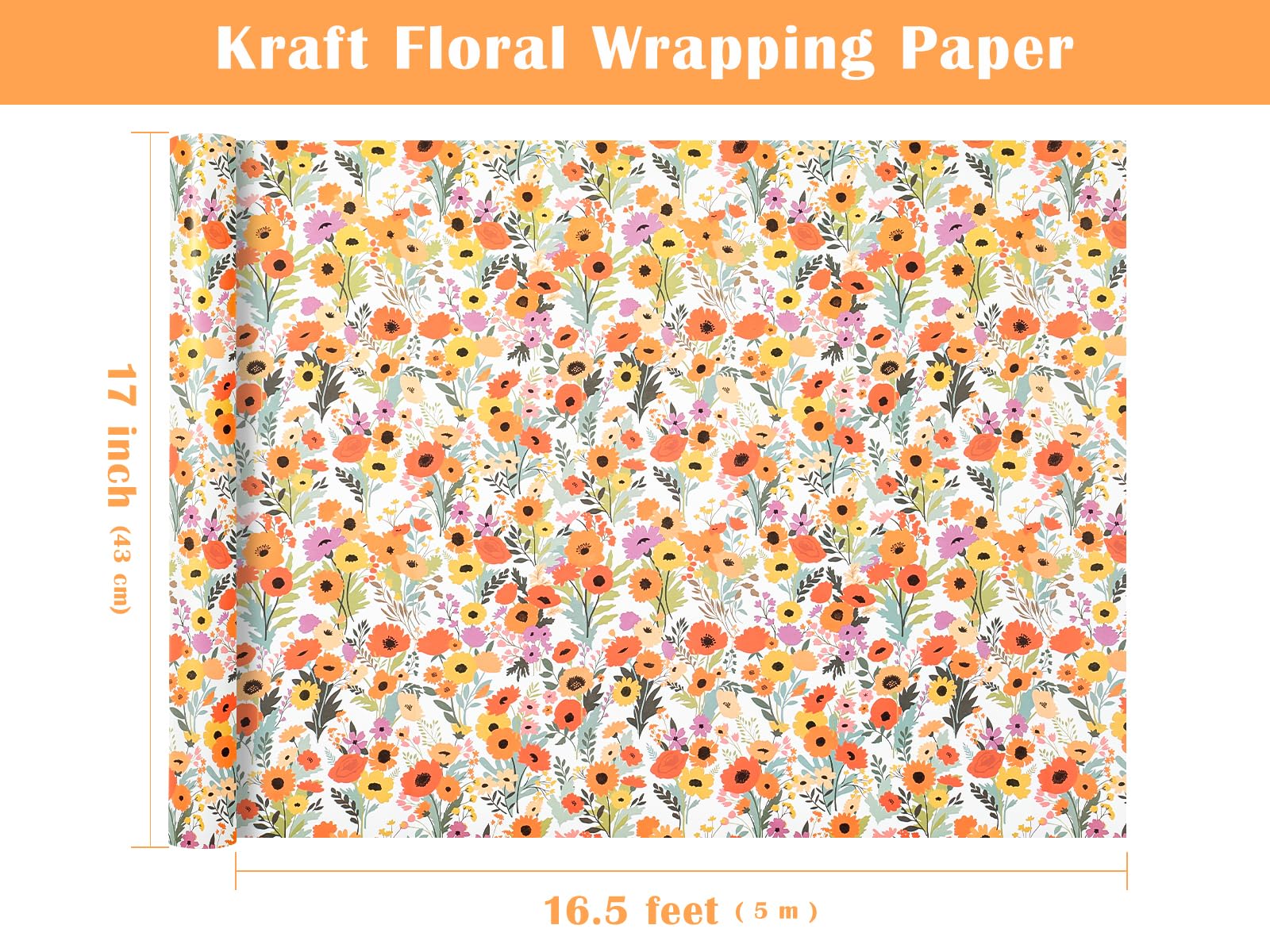 Snapklik.com : WRAPAHOLIC Kraft Floral Wrapping Paper Roll - Mini Roll ...