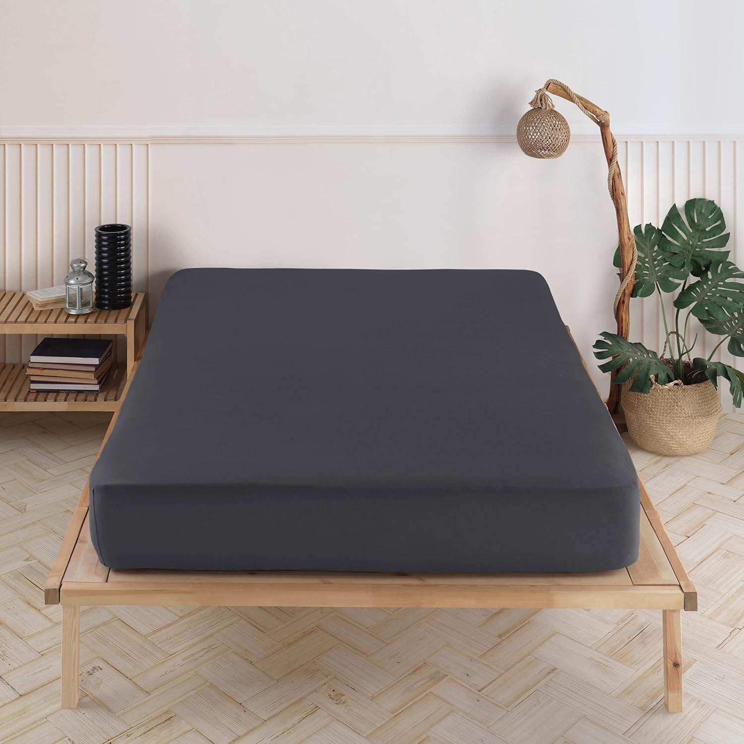 Vency Jersey Fitted Sheet 160 x 200 cm Anthracite 100% Cotton for Bed ...