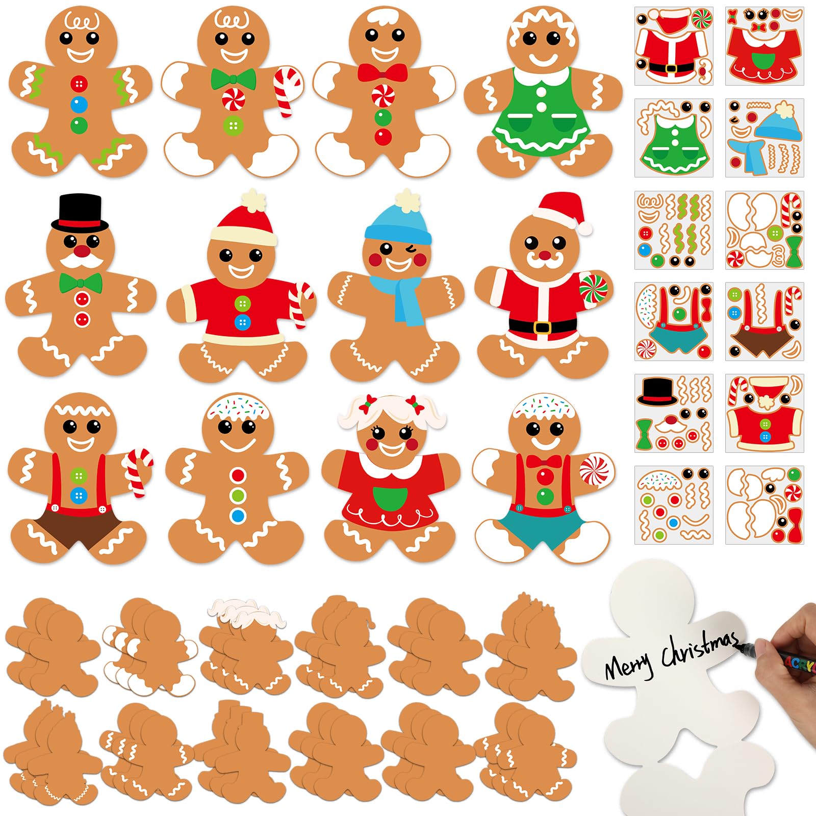 Amazon.com : Lonfliness 36 Sets Christmas Gingerbread Cards Crafts DIY ...