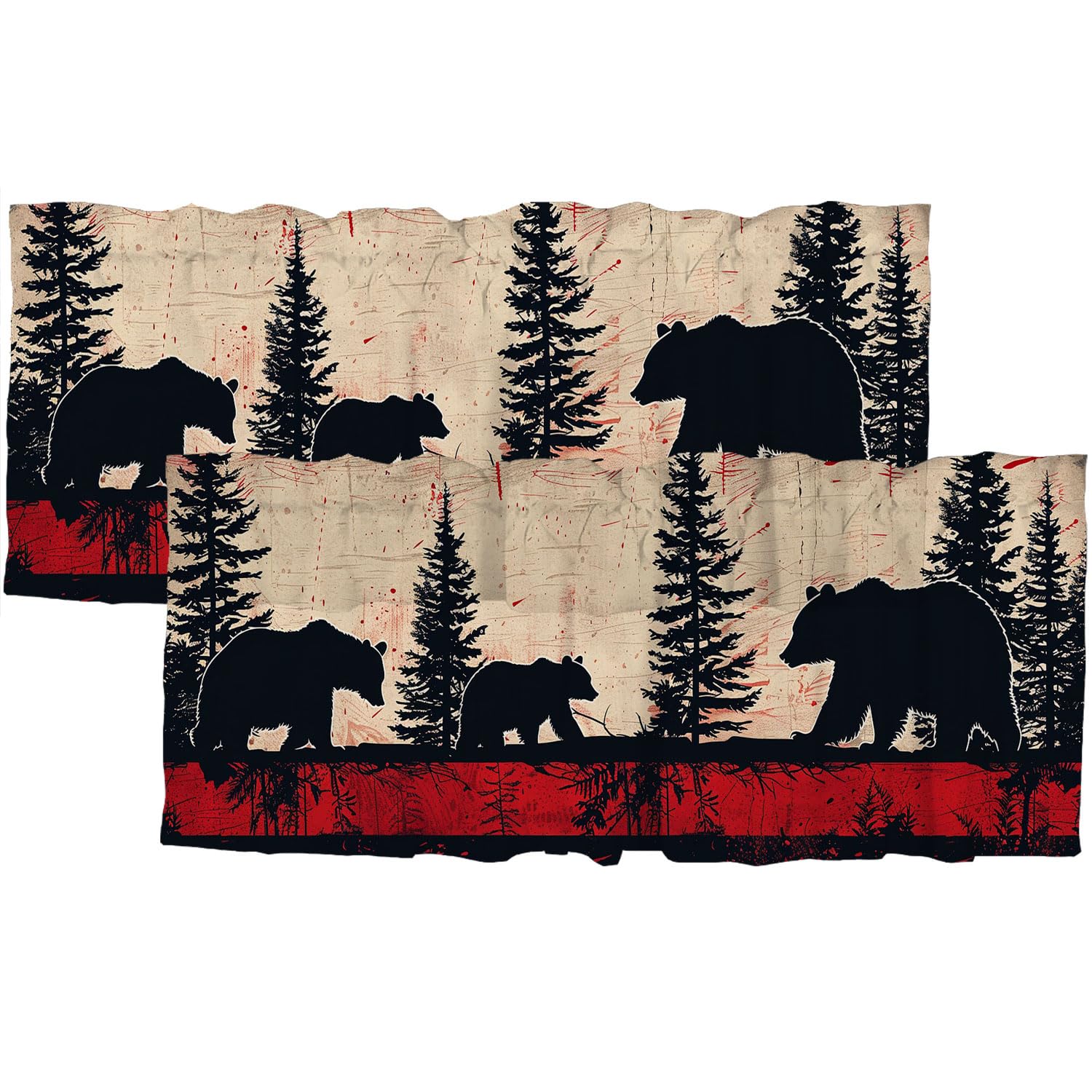 Amazon.com: Rustic Cabin Bear Rod Pocket Valances Curtains for Kitchen ...