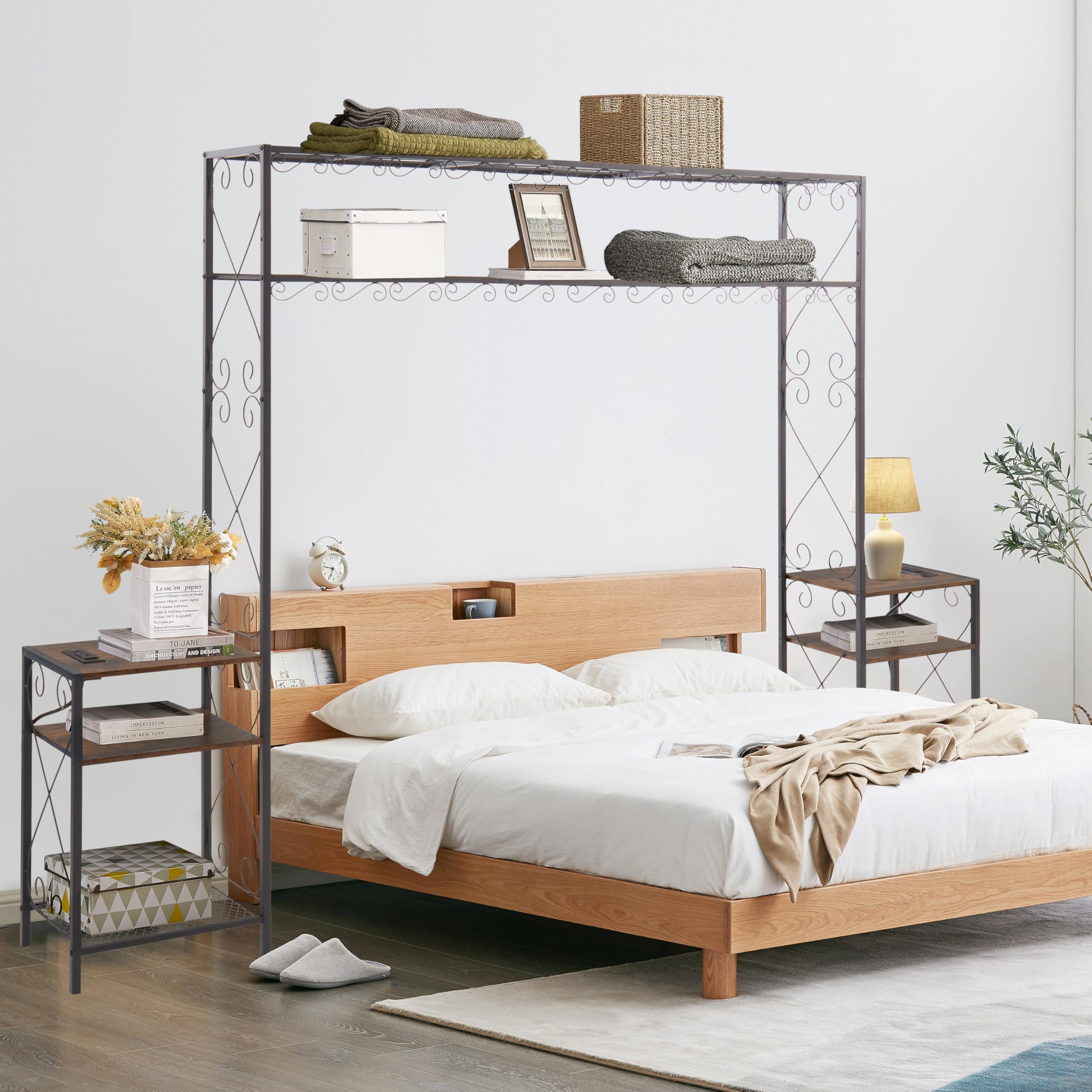 Amazon.com - JOIN IRON Queen Headboard with Storage Shelves, Sockets ...