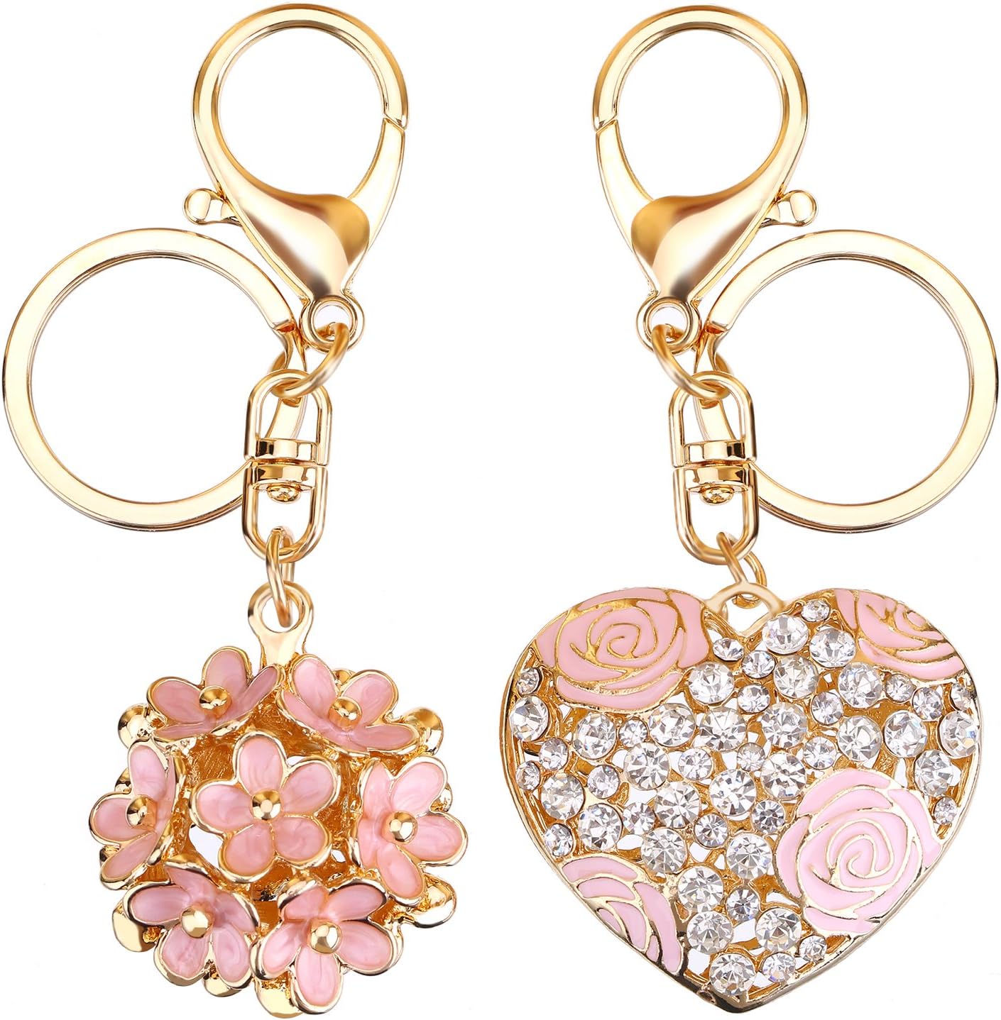 Amazon.com: MTLEE Flower Ball Keychain and Sweet Love Heart Rose ...