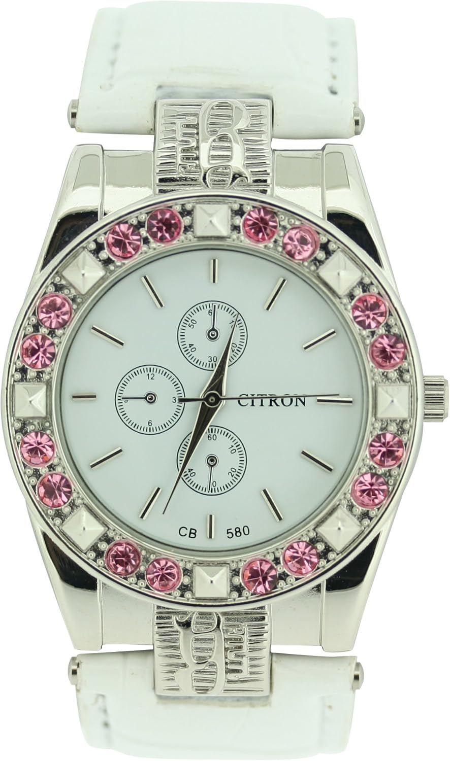 Citron Ladies Stone Set Fashion Watch with White dial and White Strap ...